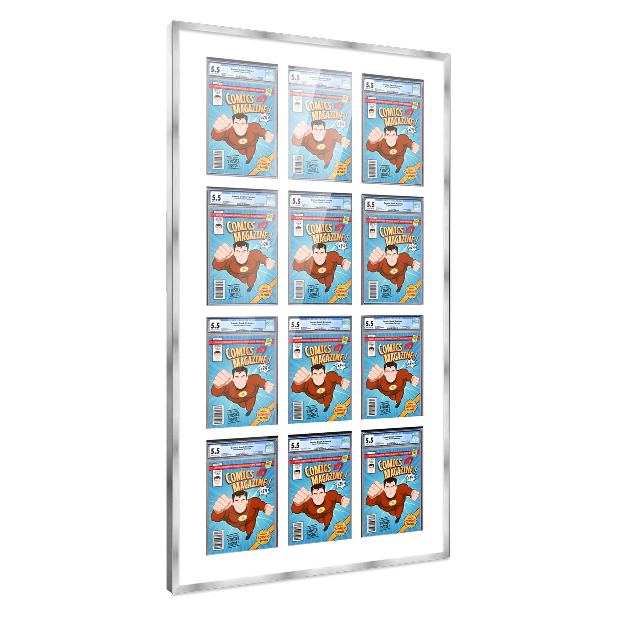 Comic Book Frame with Mat for 12 Graded Comics - Silver Wood Comic ...