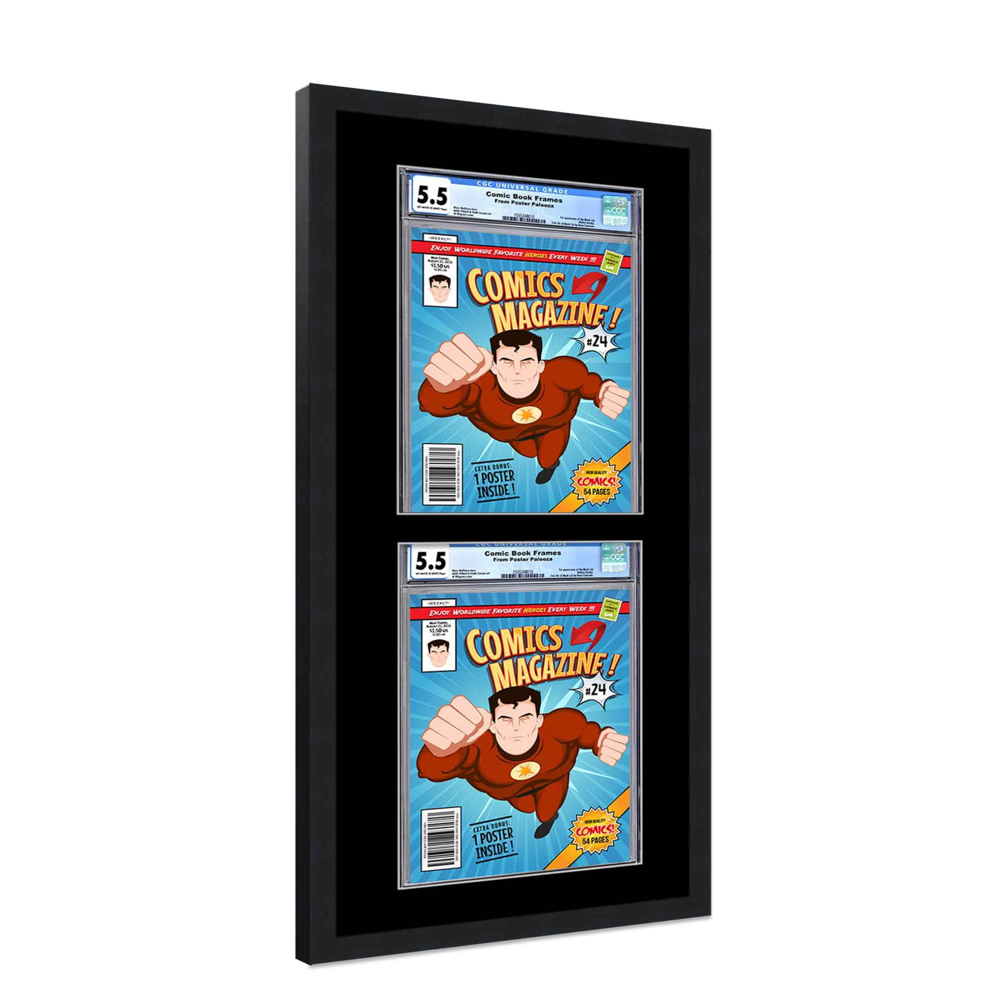 Comic Book Frame with Mat for 2 Graded Comics - Black Wood Comic Frame ...