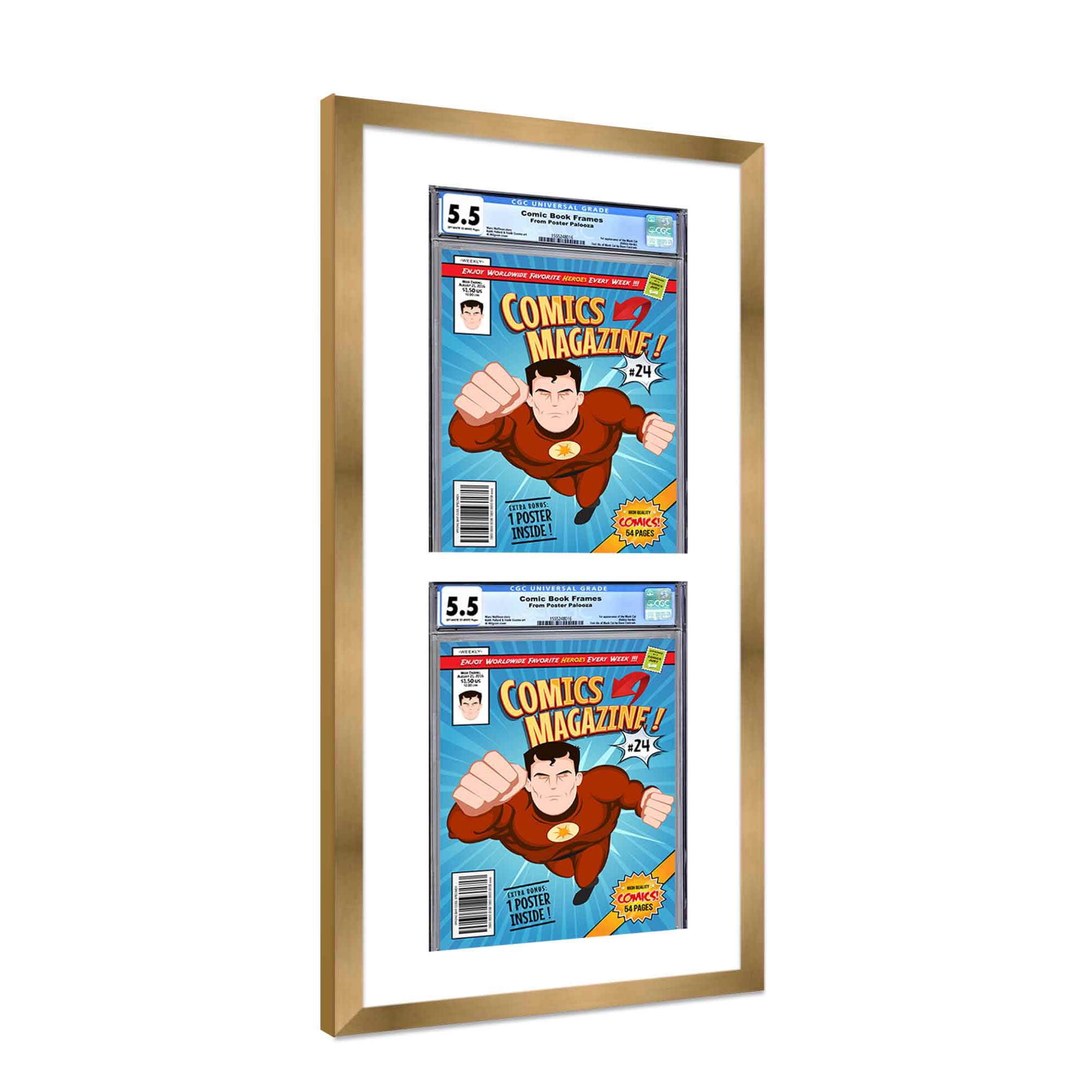 Comic Book Frame with Mat for 2 Graded Comics - Bronze Wood Comic Frame ...