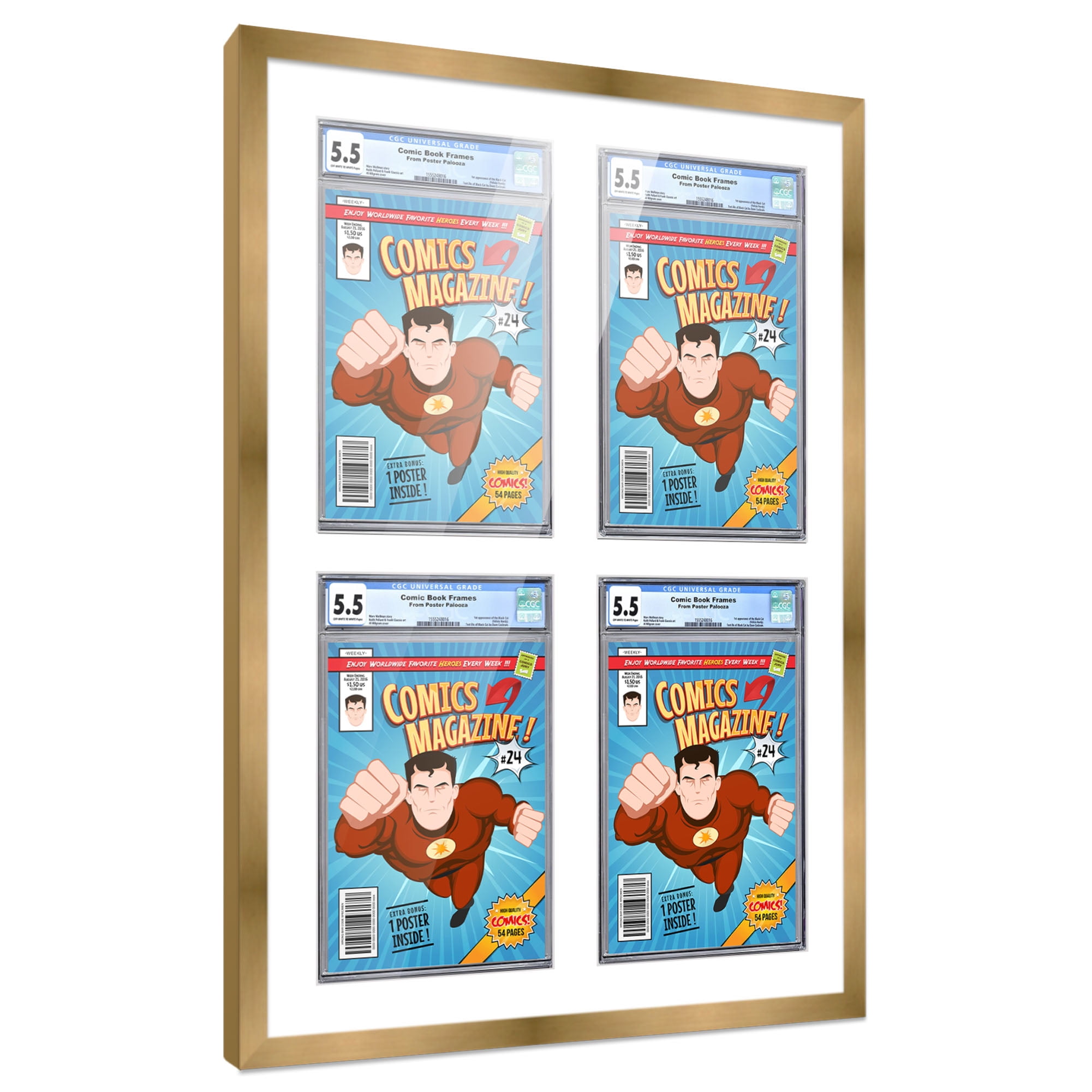 Comic Book Frame with Mat for 4 CGC, CBCS OR PGX Graded Comics - Bronze ...