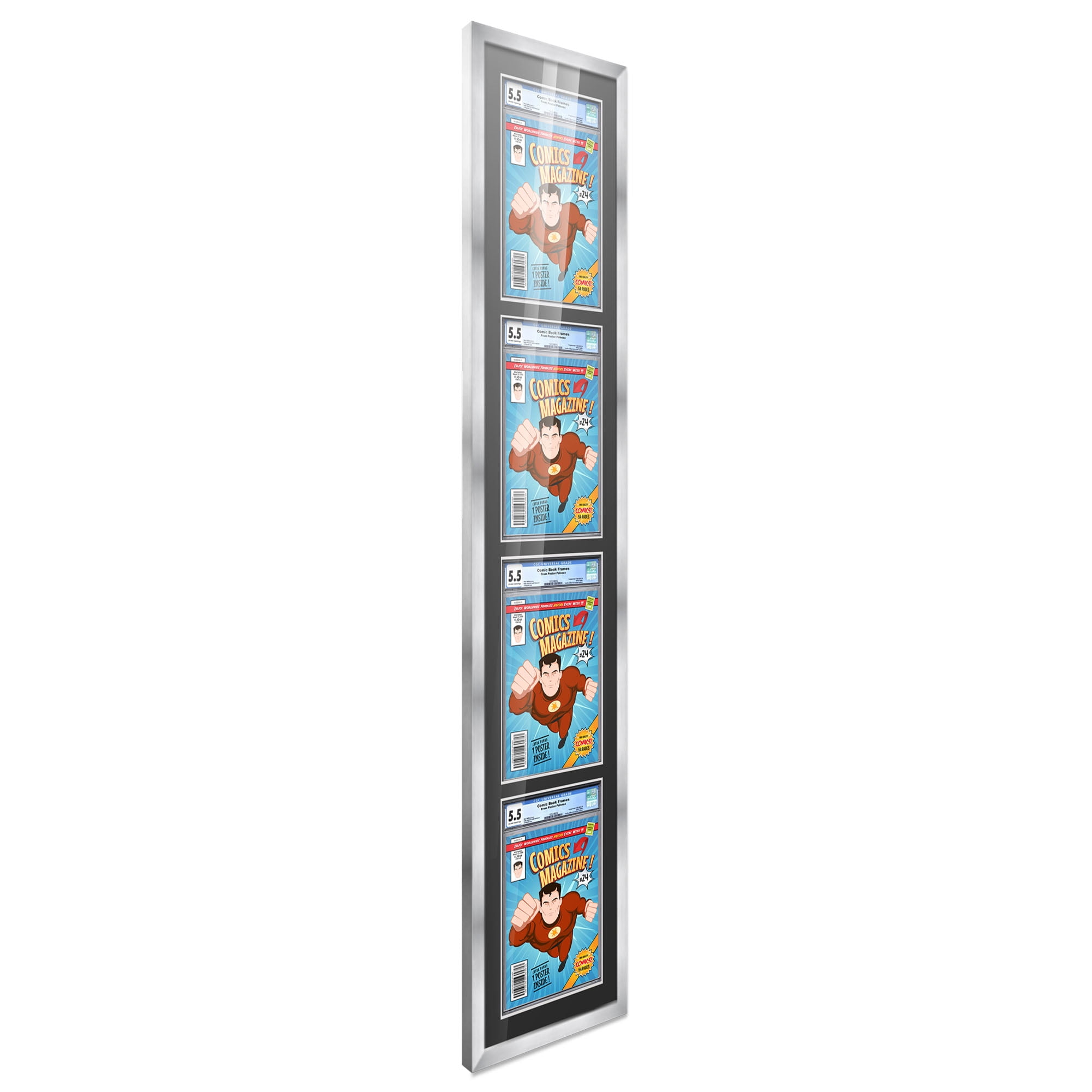 Comic Book Frame with Mat for 4 CGC, CBCS OR PGX Graded Comics - Silver Frame for 8.125x13 ...