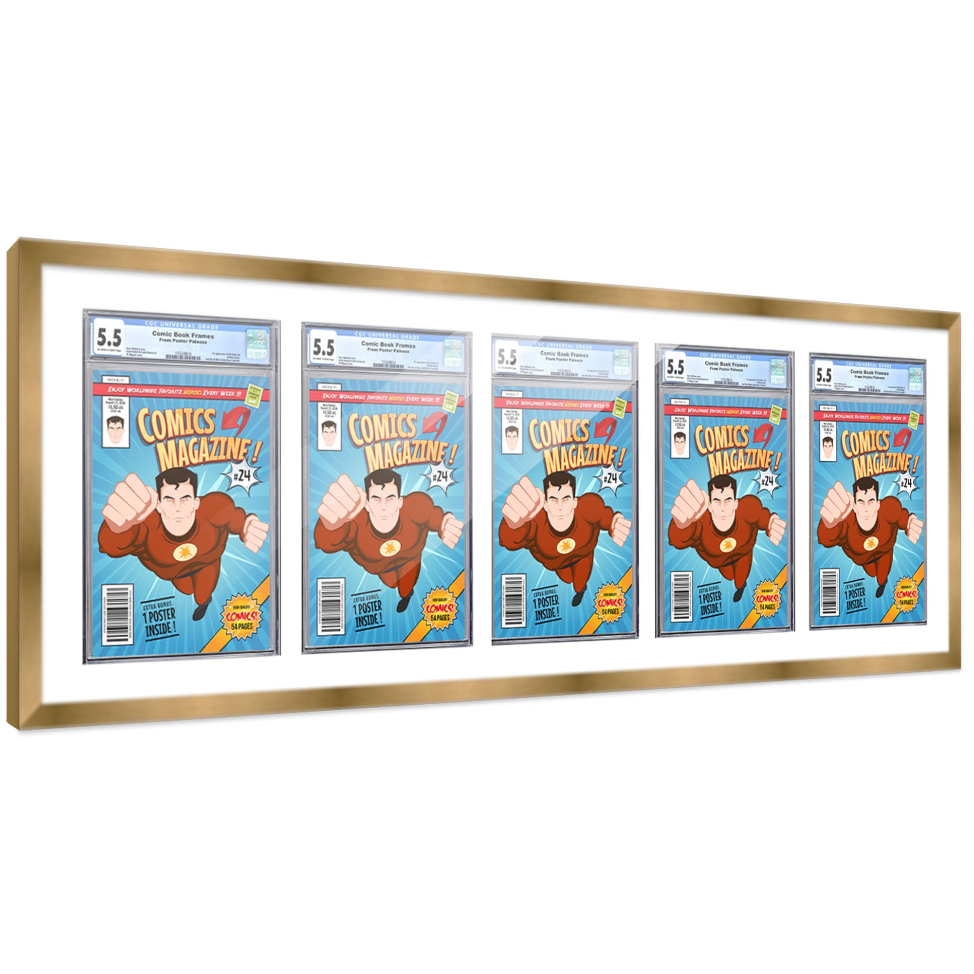 Comic Book Frame with Mat for 5 CGC, CBCS OR PGX Graded Comics - Bronze Frame for 8.125x13 ...
