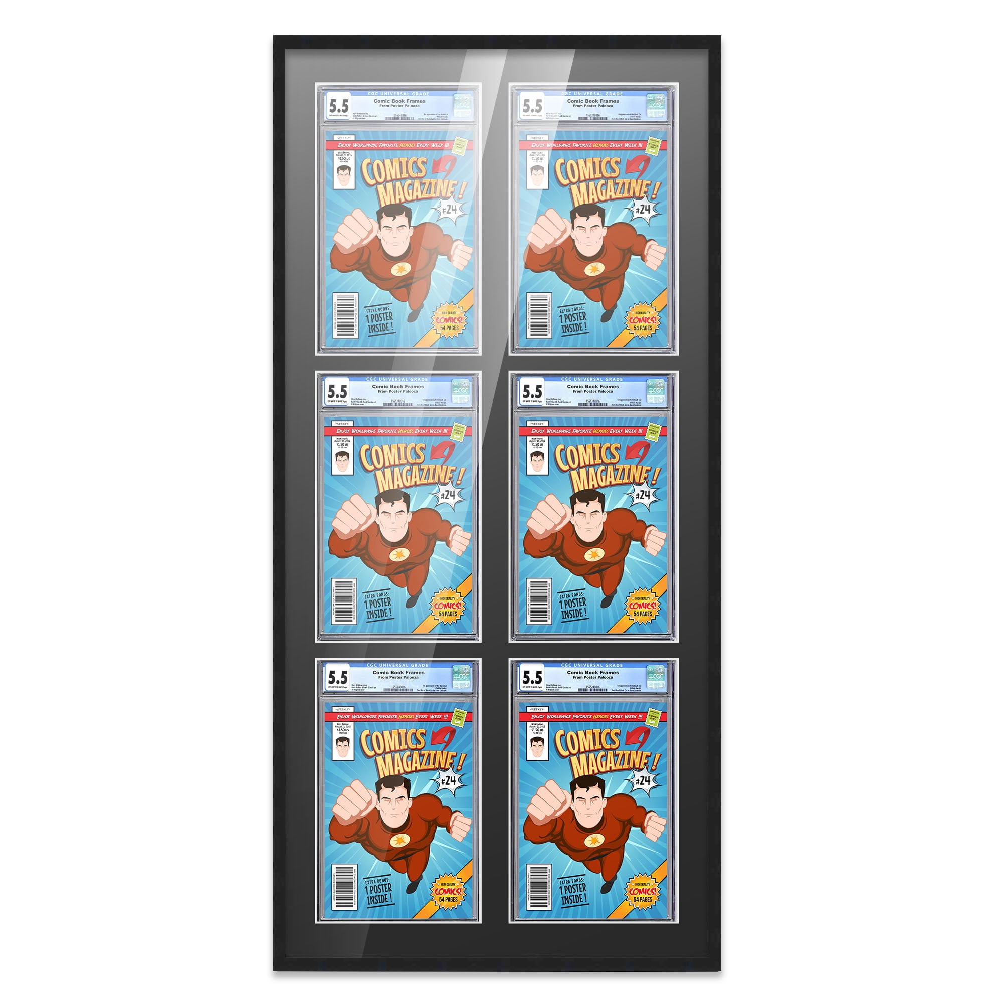 Comic Book Frame with Mat for 6 CGC, CBCS OR PGX Graded Comics - Black ...