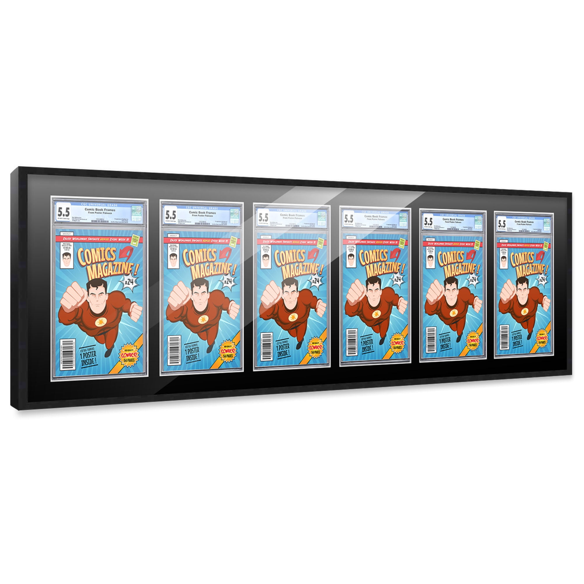 Comic Book Frame with Mat for 6 CGC, CBCS OR PGX Graded Comics - Black ...