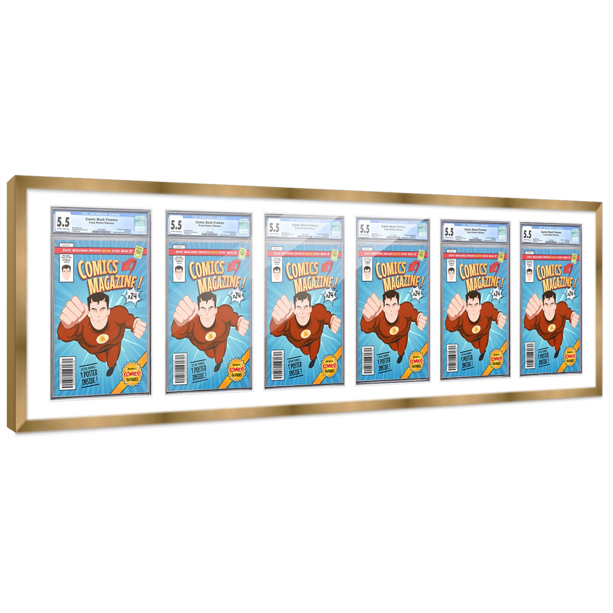 Comic Book Frame with Mat for 6 CGC, CBCS OR PGX Graded Comics - Bronze Frame for 8.125x13 ...