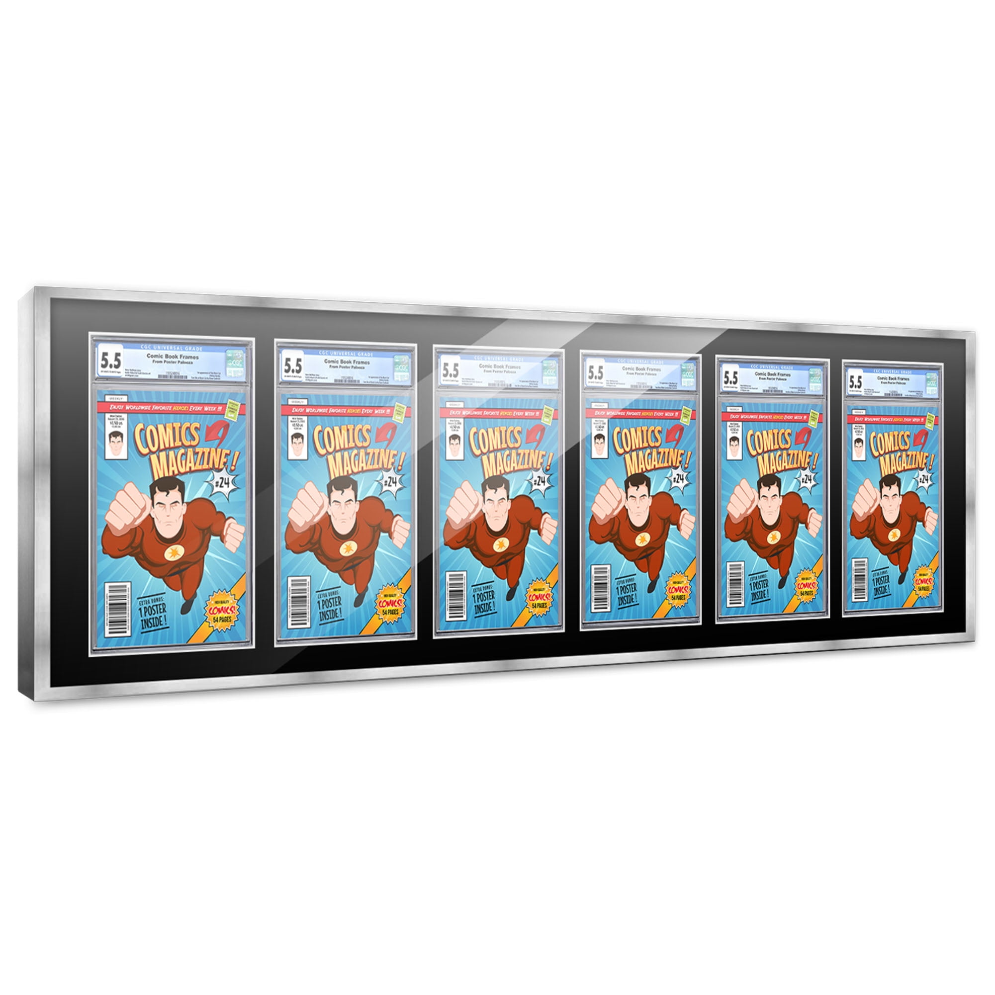 Comic Book Frame with Mat for 6 CGC, CBCS OR PGX Graded Comics - Silver ...