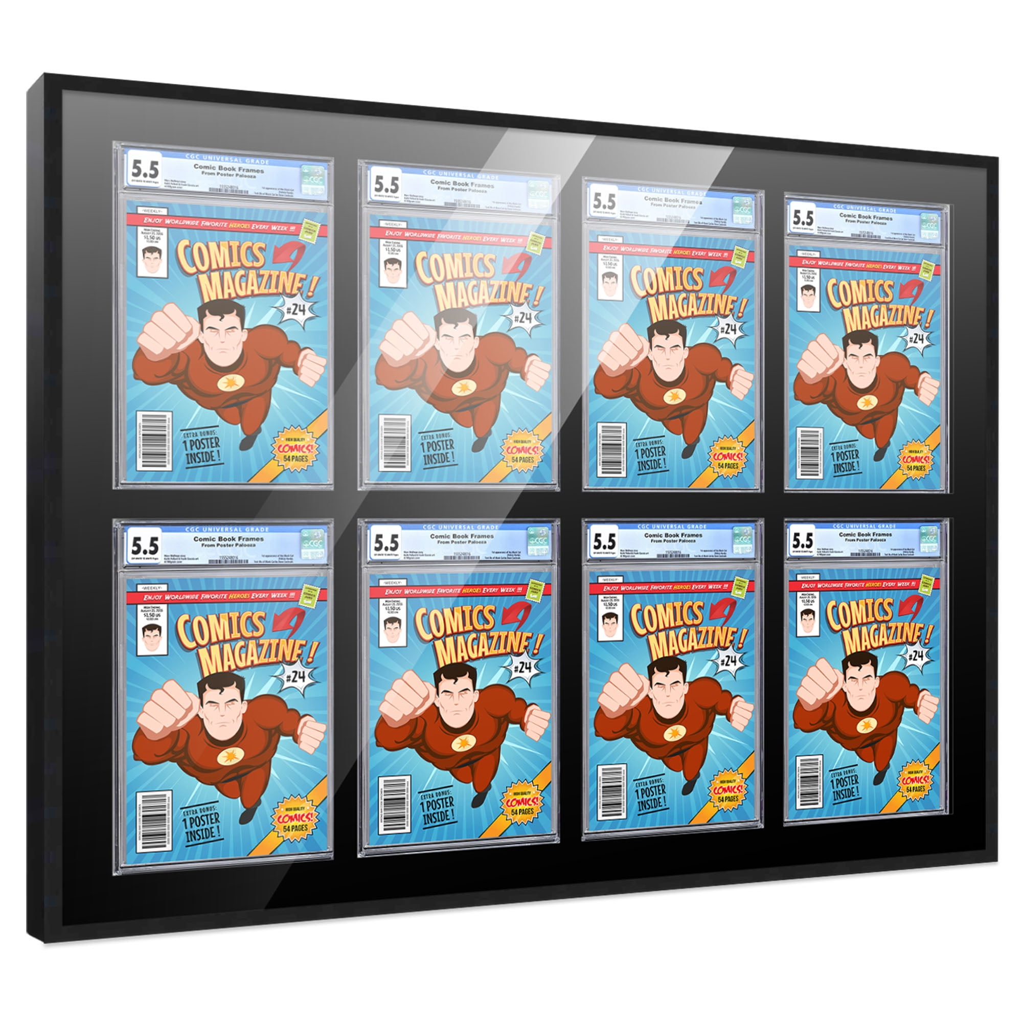 Comic Book Frame with Mat for 8 CGC, CBCS OR PGX Graded Comics - Black ...