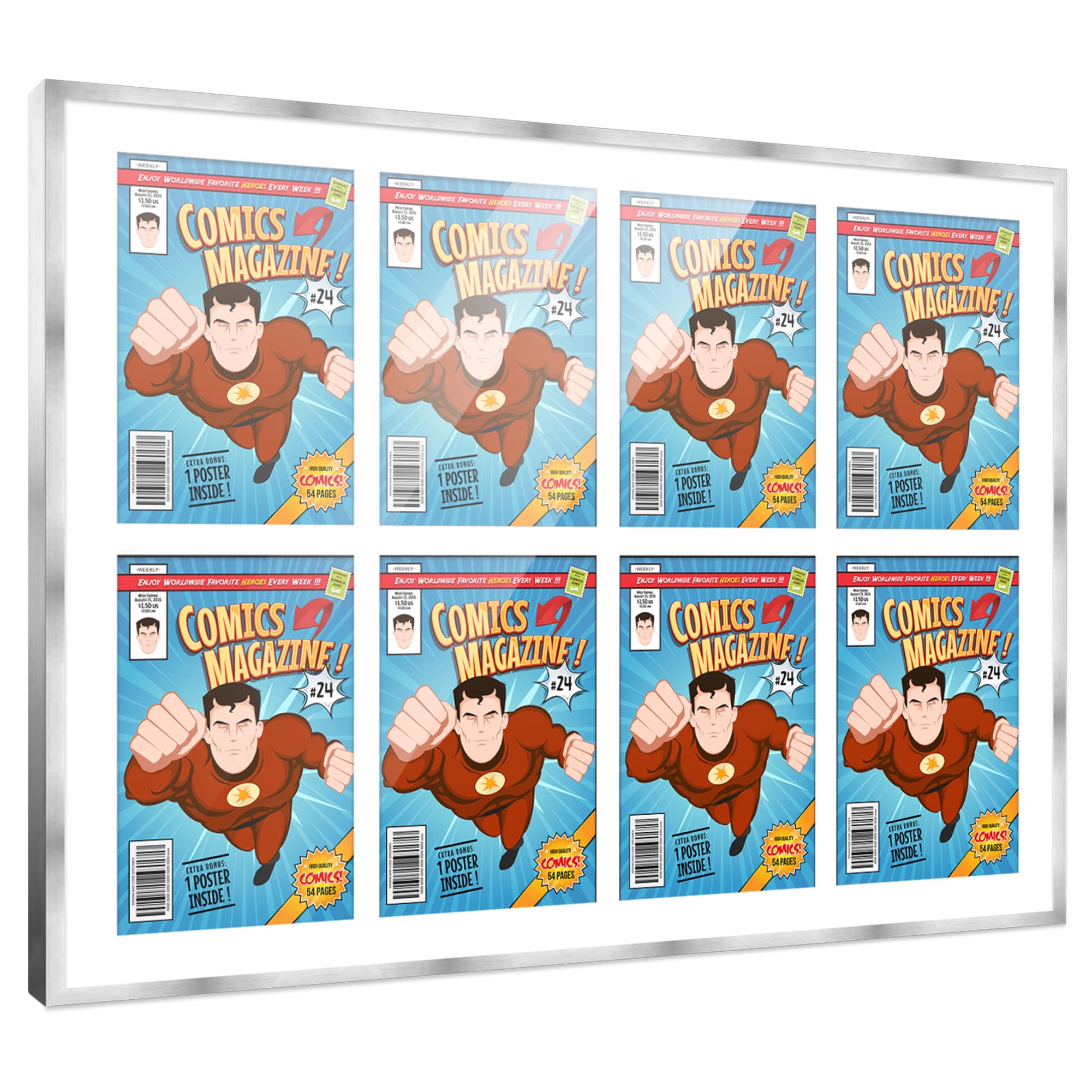 Comic Book Frame with Mat for 8 Silver Age Comics Published 1956-1970 - Silver Frame for 7 ...
