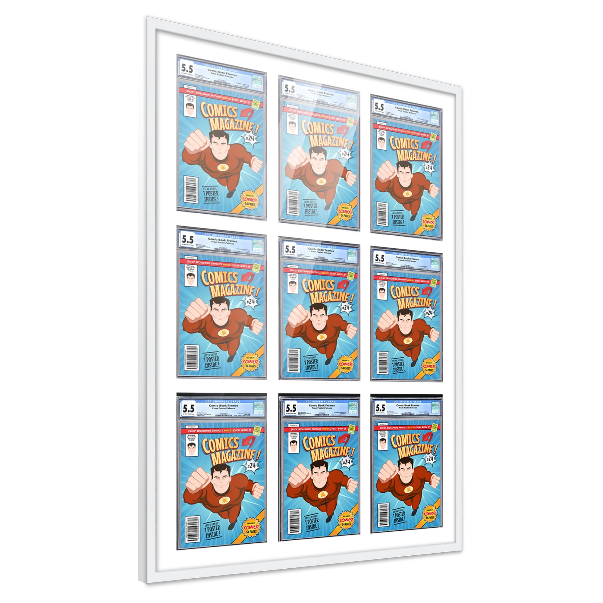 Comic Book Frame with Mat for 9 CGC, CBCS OR PGX Graded Comics - White ...