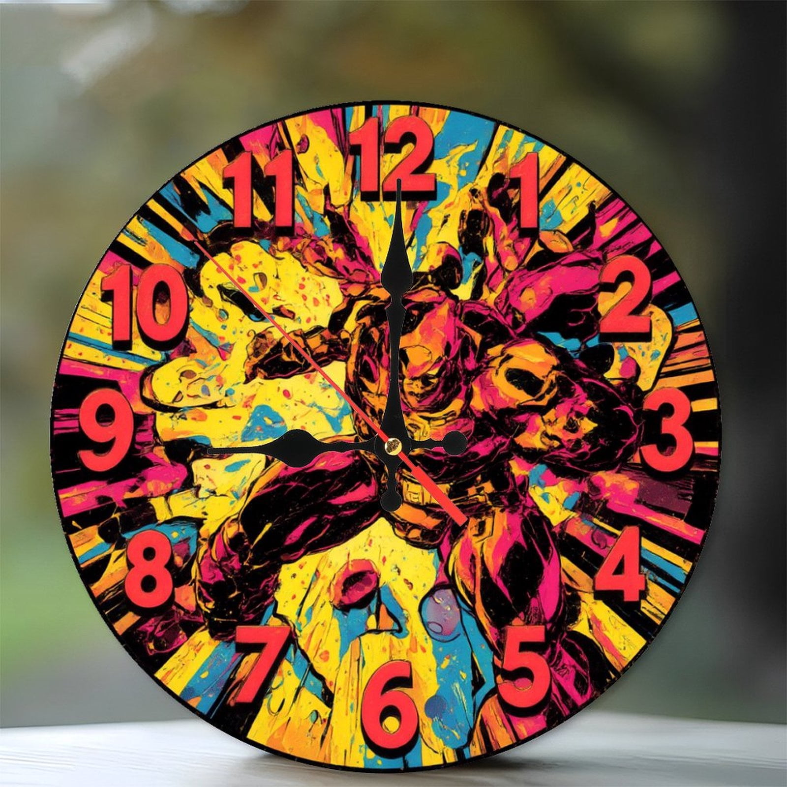 Comic Book Hero Wall Clock Retro Pop Art Design 10-Inch Silent Wooden ...