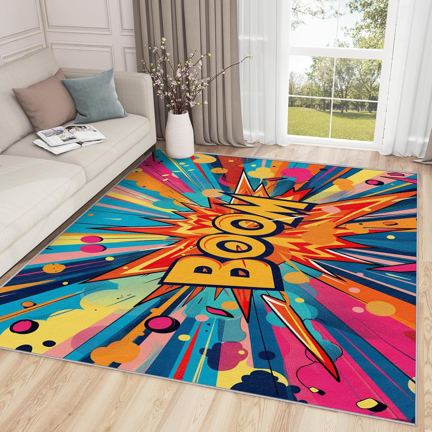 Comic Book Rugs for Man Cave, Retro Pop Art Cartoon Boom Area Rug ...