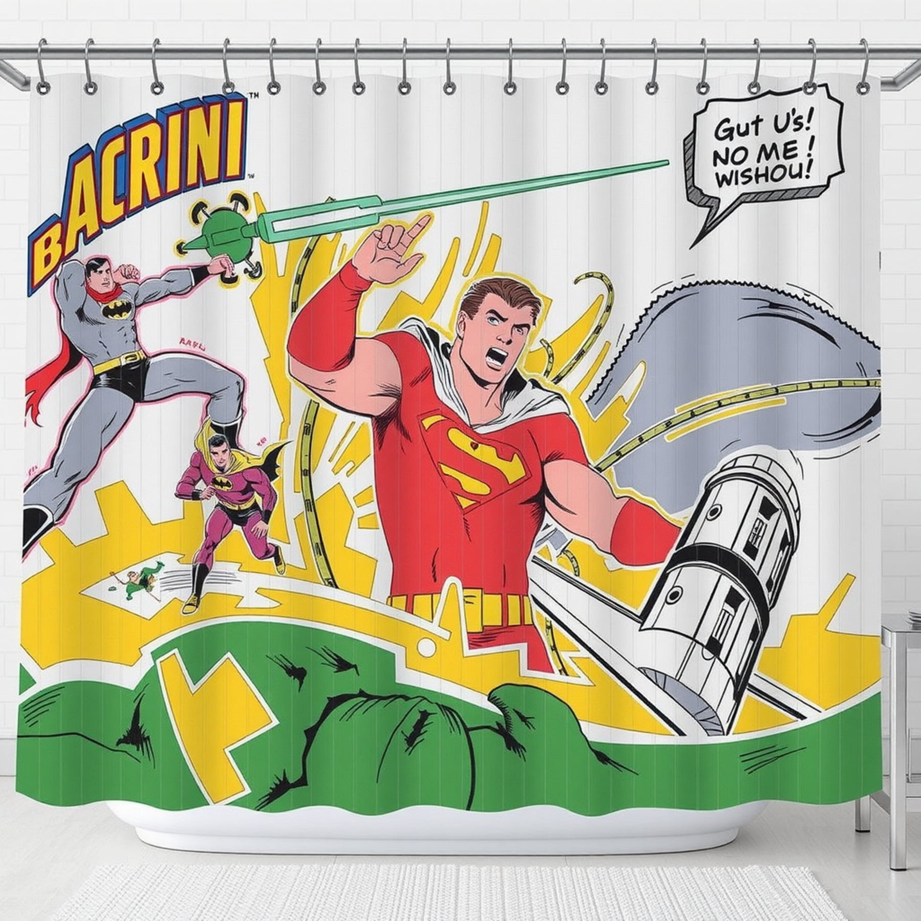 Comic Book Shower Curtain - Bold Colors & Action Design! - Walmart.com