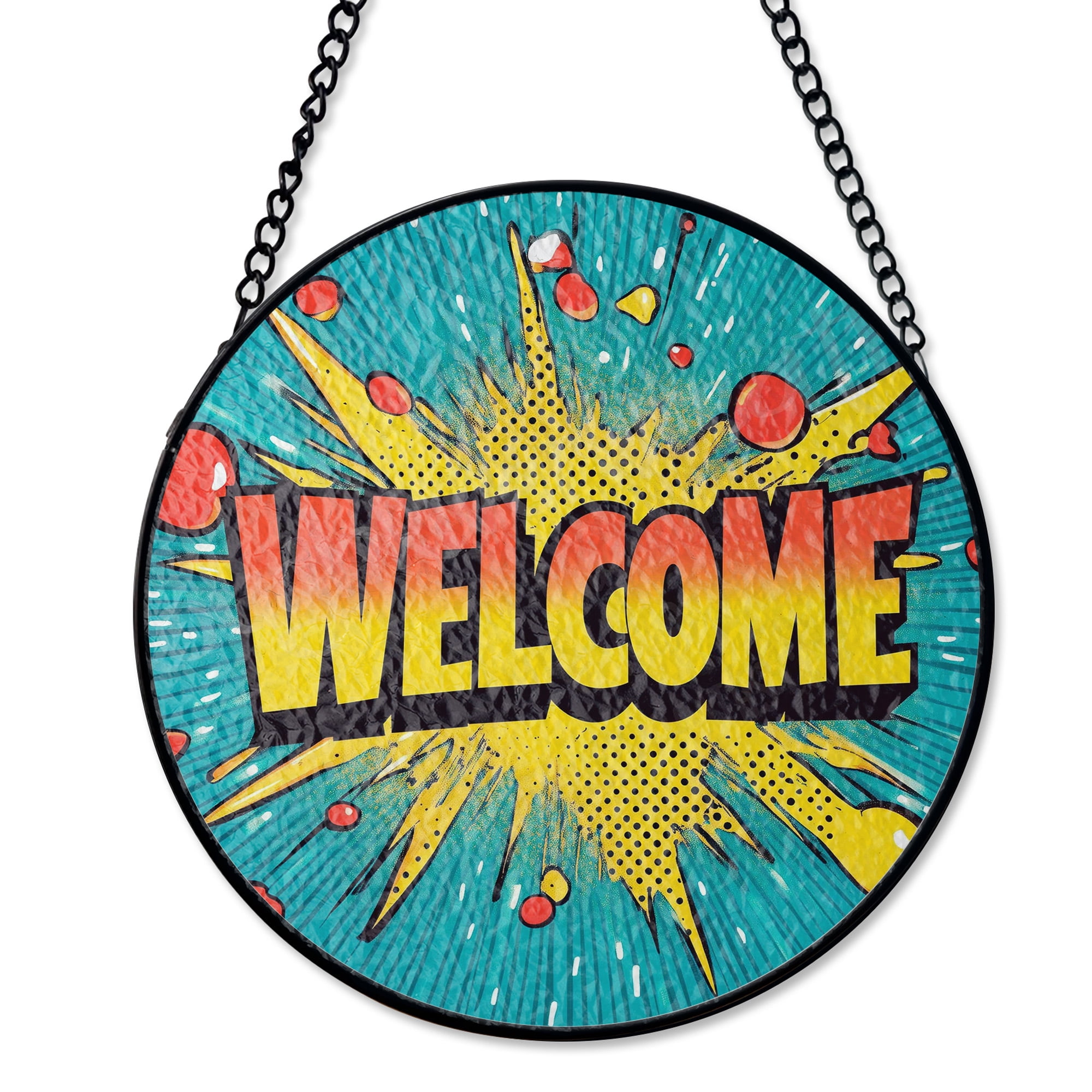 Comic Book Style Welcome Suncatcher, Stained Glass Style UV Printed ...