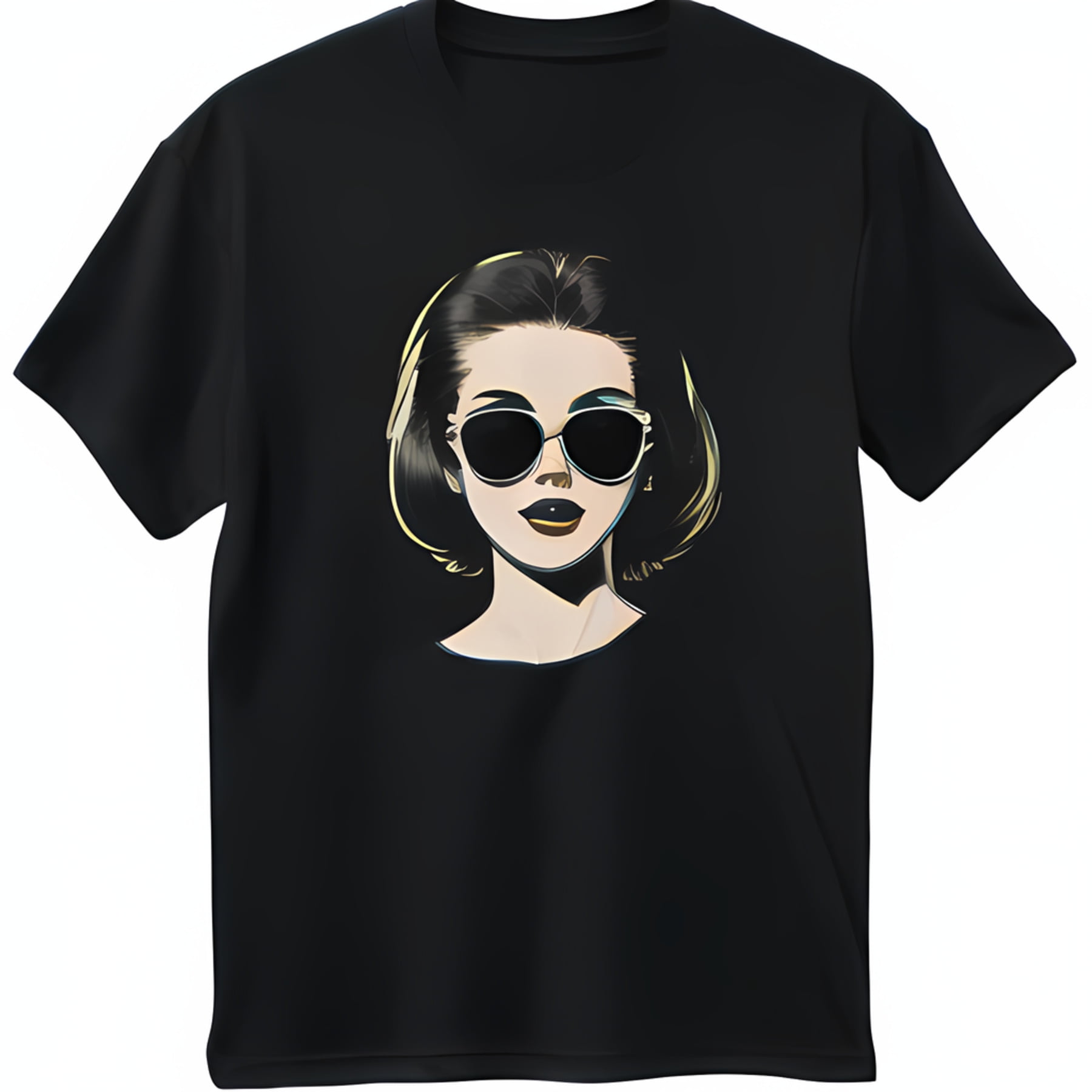 Comic Book Style Woman Portrait Graphic Black T-Shirt Sleek Stylish and ...