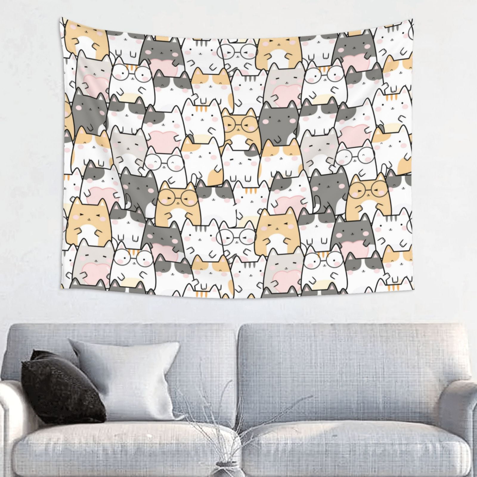 Comic Style Color Line Cartoon Cat Tapestry, Wall Tapestry Tapestry ...