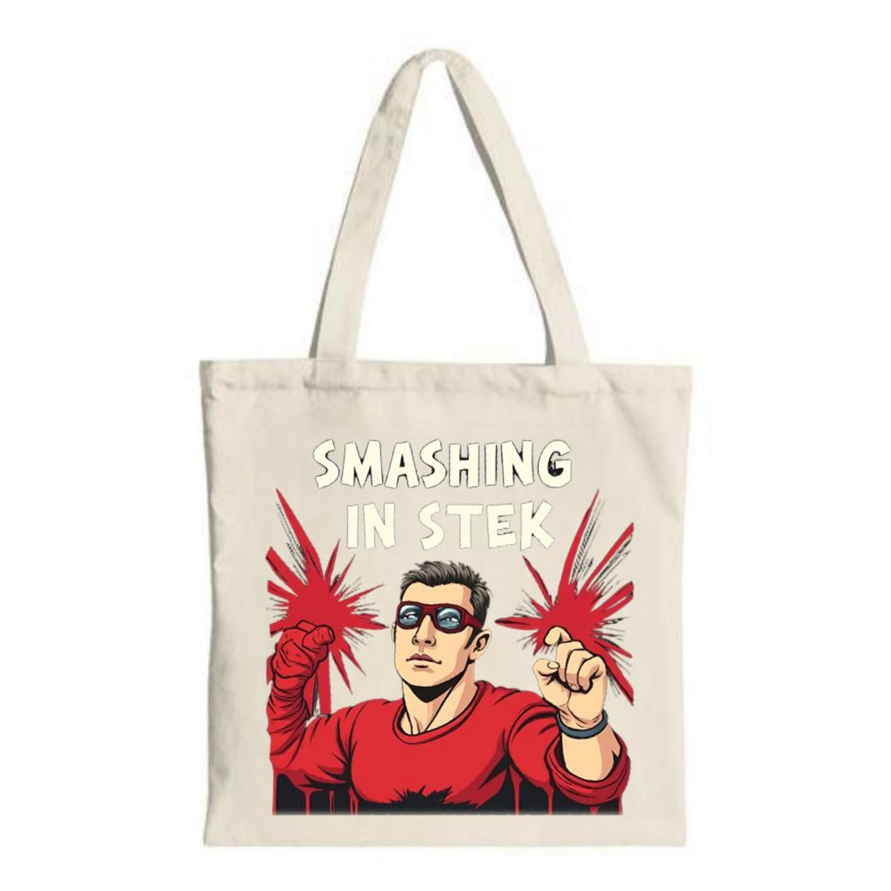 Comic - Style Tote Bag - Red Outfit Mask & MASHING IN STEM ' Design ...