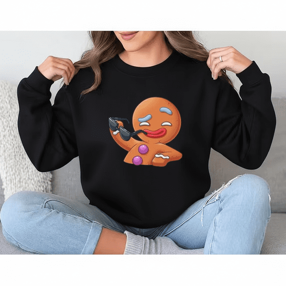 Comical Cartoon Cookie Gingerbread Funny Festive Holiday Sweatshirt, up ...