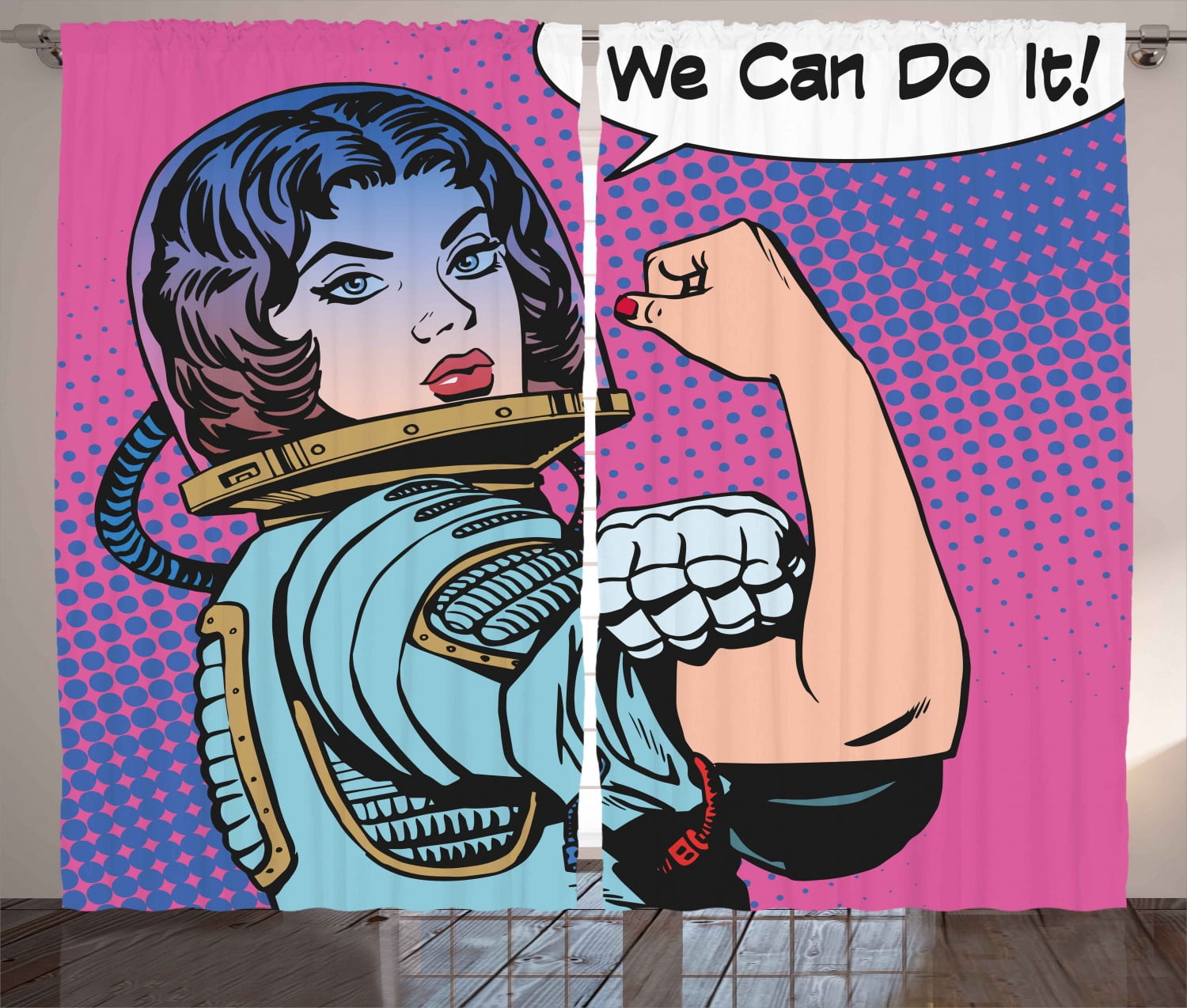 Ambesonne Comics Curtains 2 Panel Set, Retro Comics Woman, 108" x 108 ...