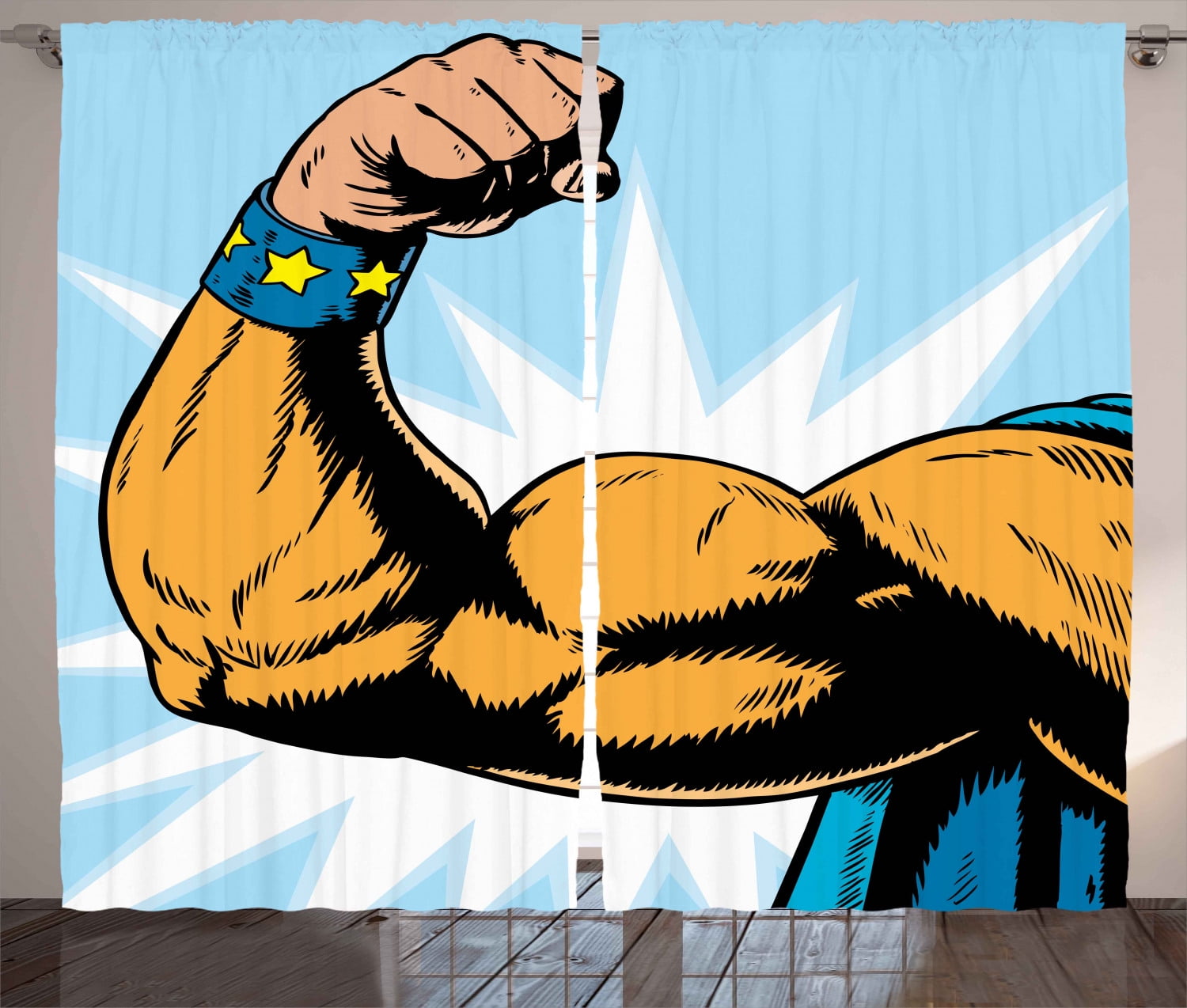 Ambesonne Comics Curtains 2 Panel Set, Cartoon Superheros Power, 108" x ...