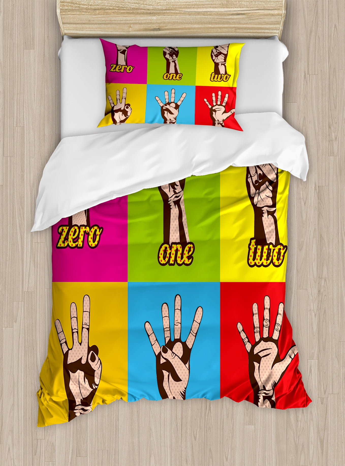 Comics Duvet Cover Set, Collage of Colored Hands Showing Numbers Modern ...