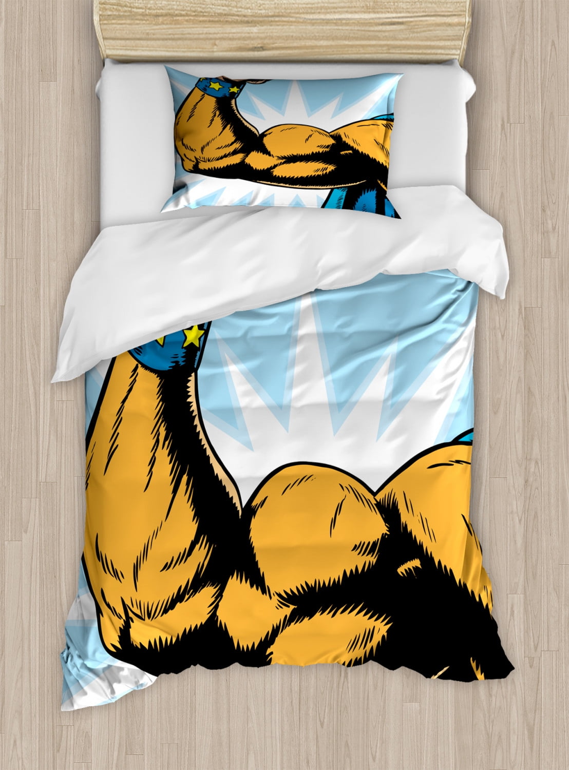 Comics Duvet Cover Set, Superhero Arm Flexing Muscles Powerful Fiction ...