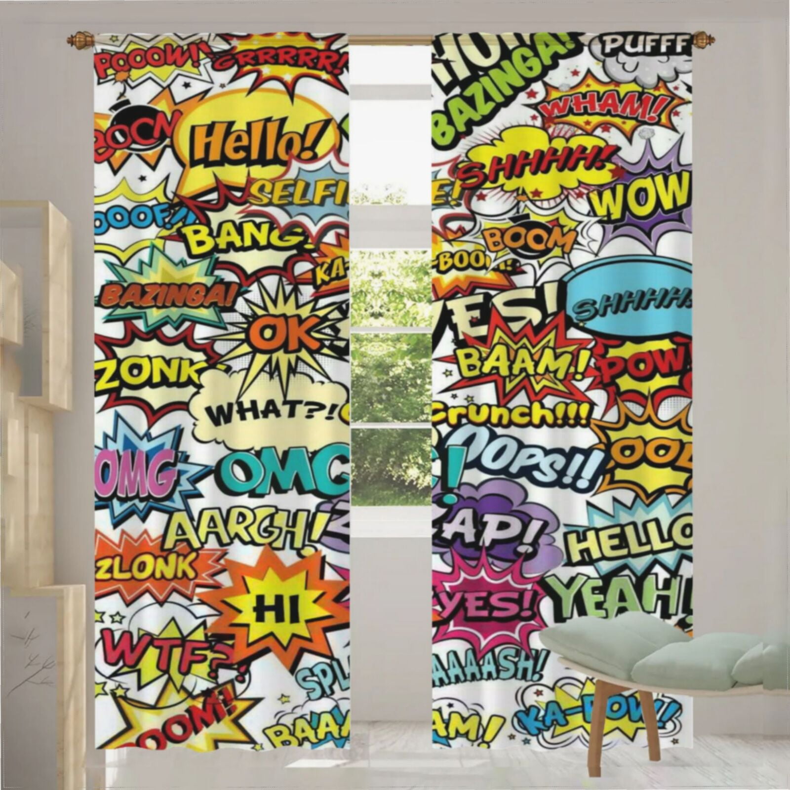 Comics Pop Art Curtains for Living Room Bedroom Decor Transparent ...