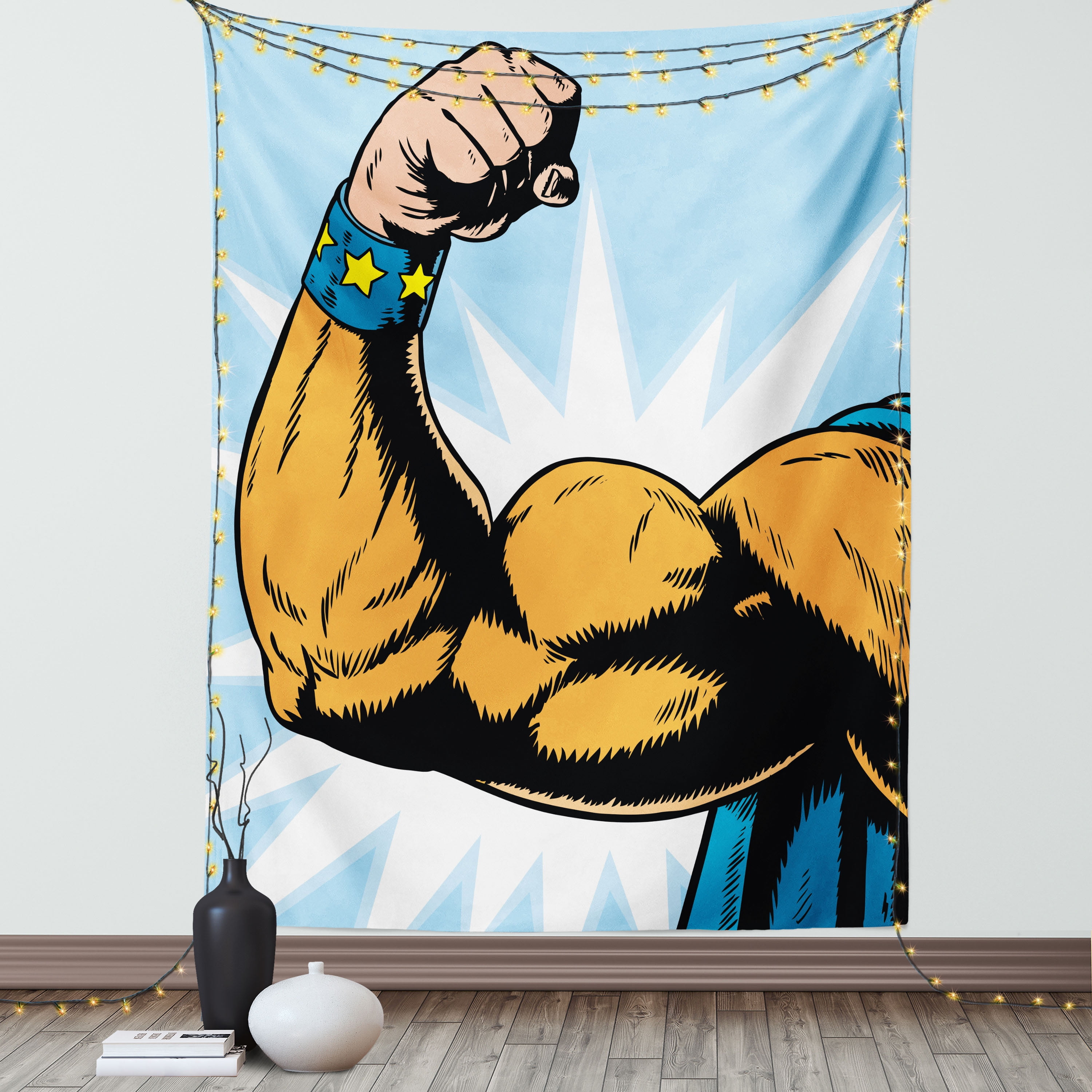 Comics Tapestry, Superhero Arm Flexing Muscles Powerful Fiction ...