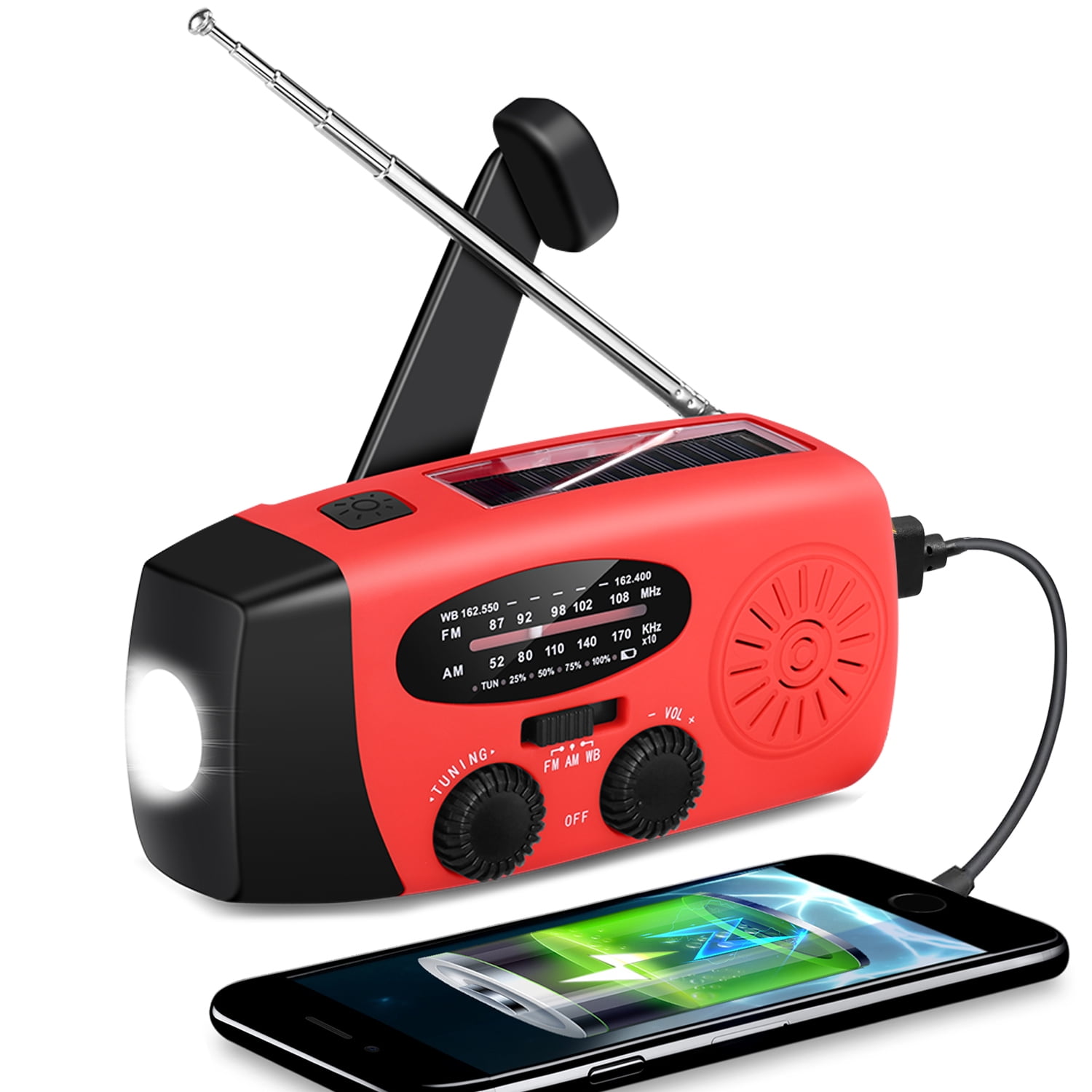 Comighty Emergency Hand Crank Radio with 3 LED Flashlight, AM/FM/NOAA ...