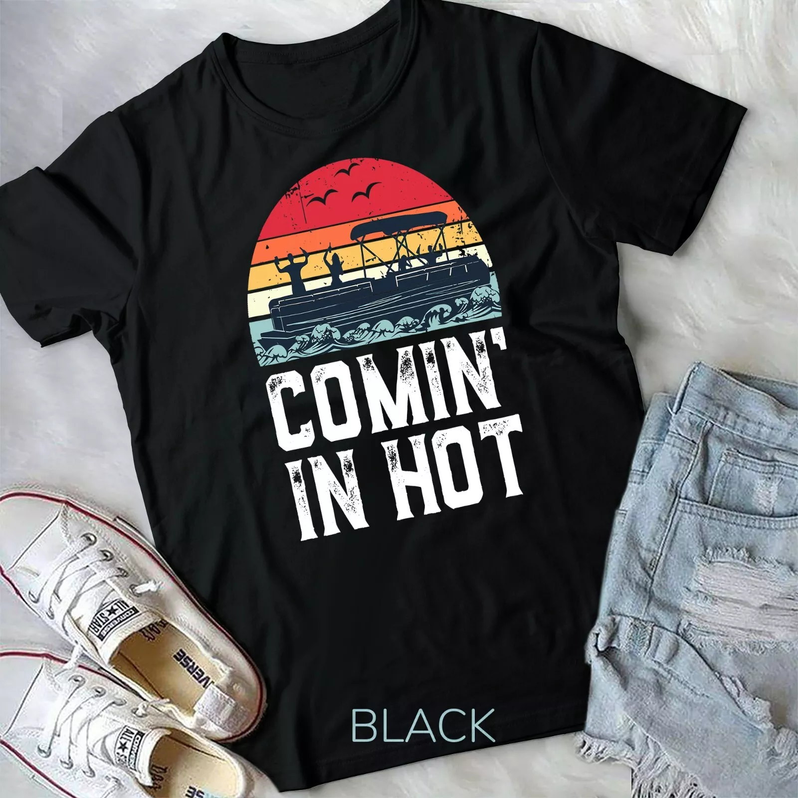 Comin' in Hot, Funny Vintage Pontoon Boat Party and Boating Graphic New ...