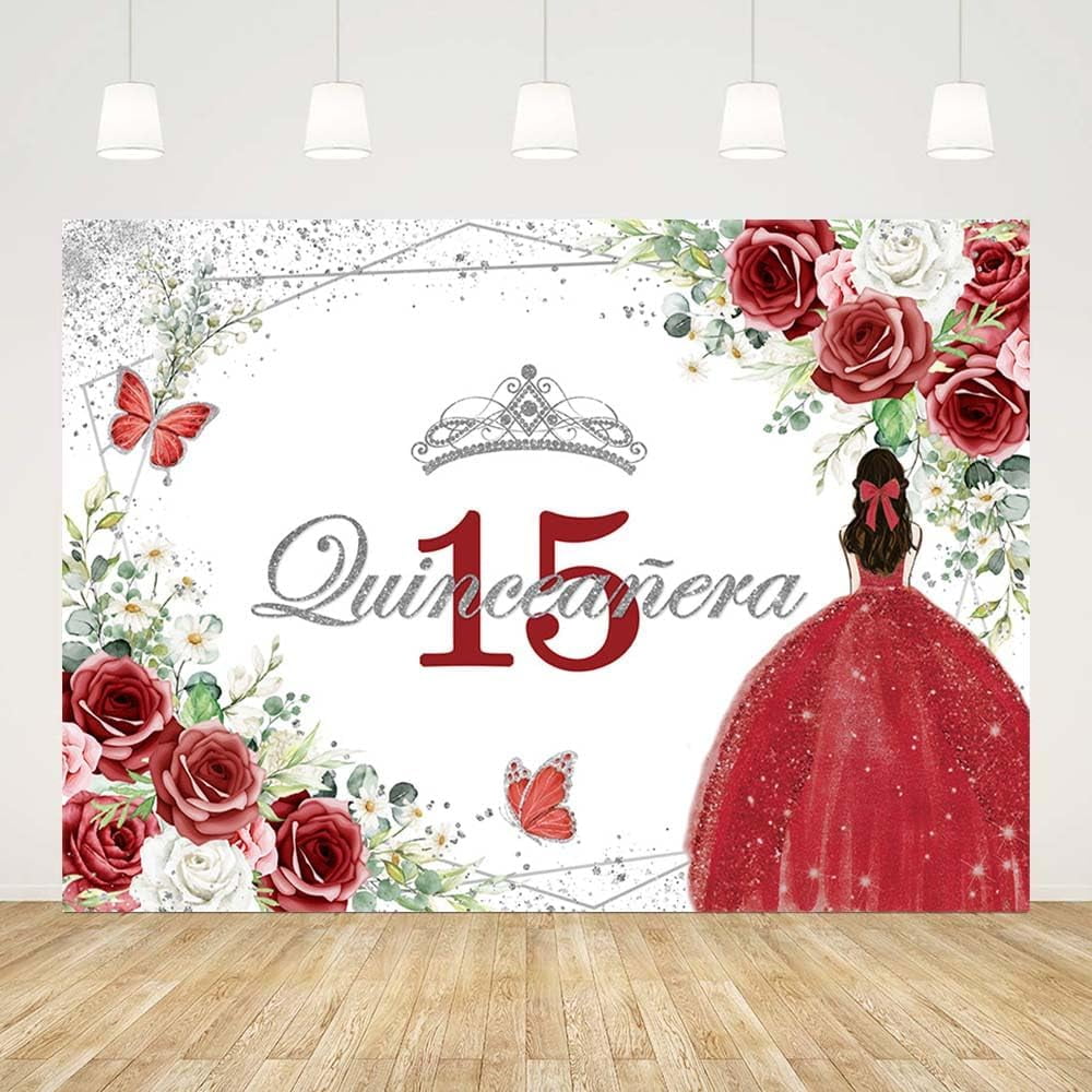 Coming-of-age Ceremony 15th Birthday Beautiful Backdrop Red and Silver ...