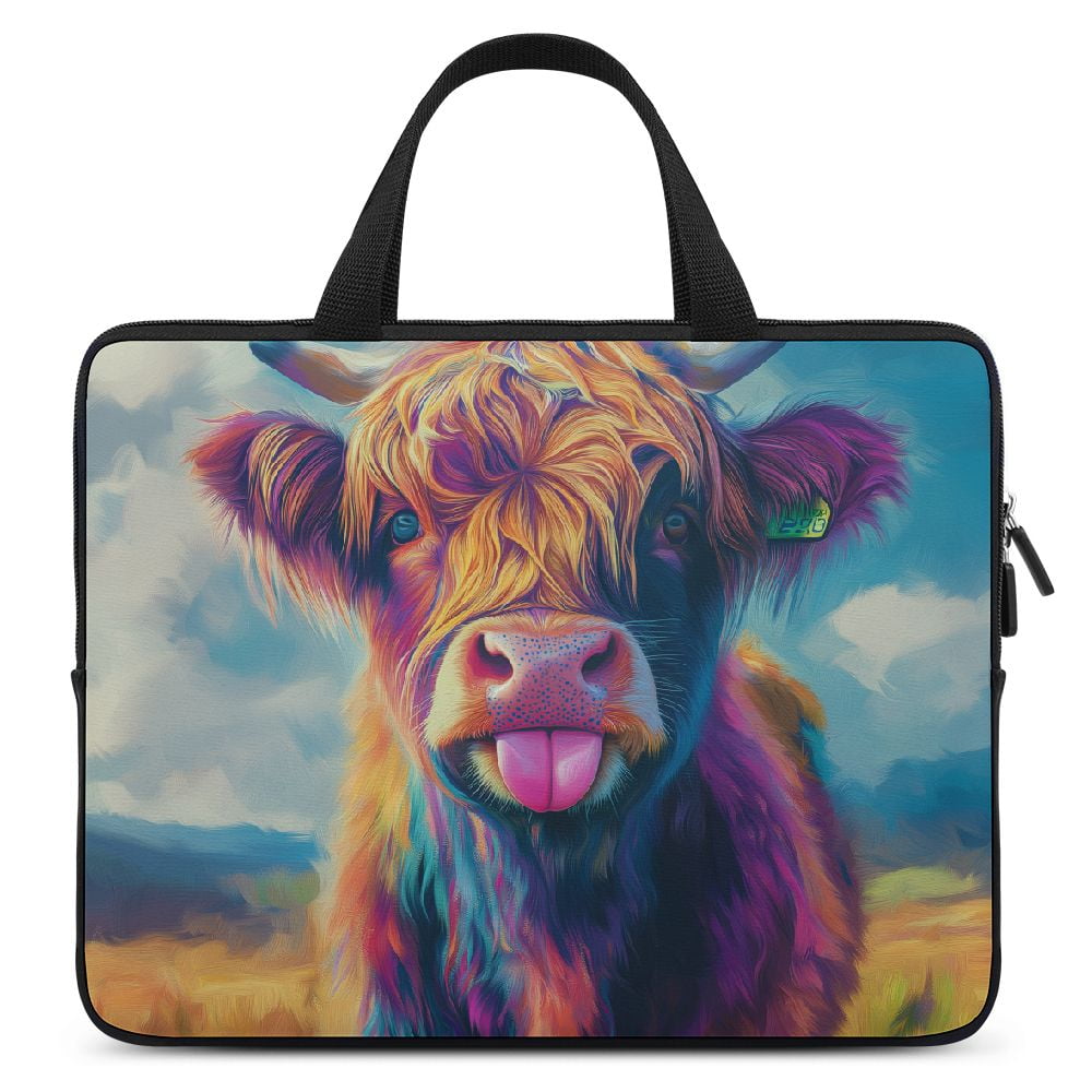 Comio A Cute Highland Cow Facing Forward Playfully Sticking Laptop ...