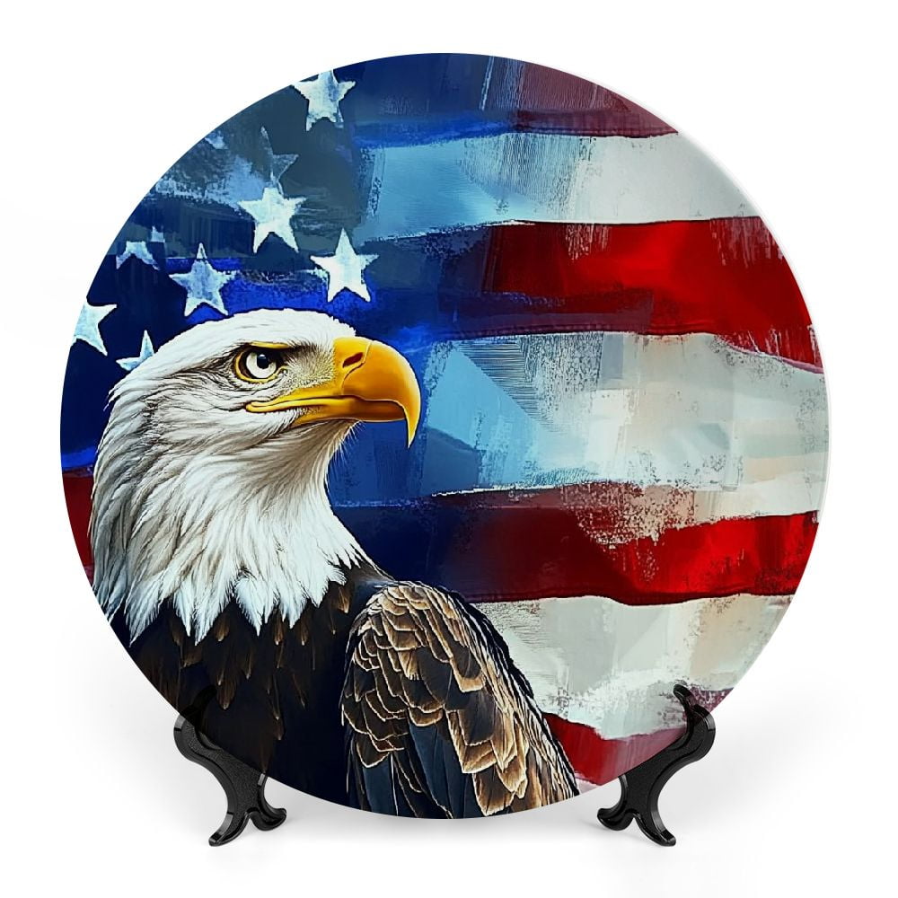 Comio American Flag Stars and Stripes Bone China Decorative Plate Room ...