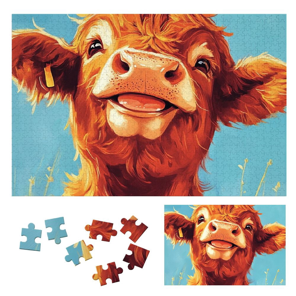 Comio Funny Orange Highland Cattle Wooden Jigsaw Puzzle Challenging ...
