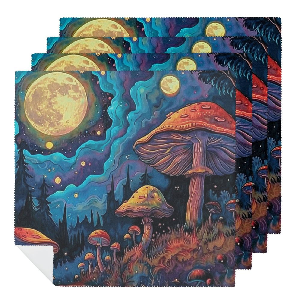 Comio Mushrooms Forest Full Moon Cloth Napkins Polyester Gift Reusable ...