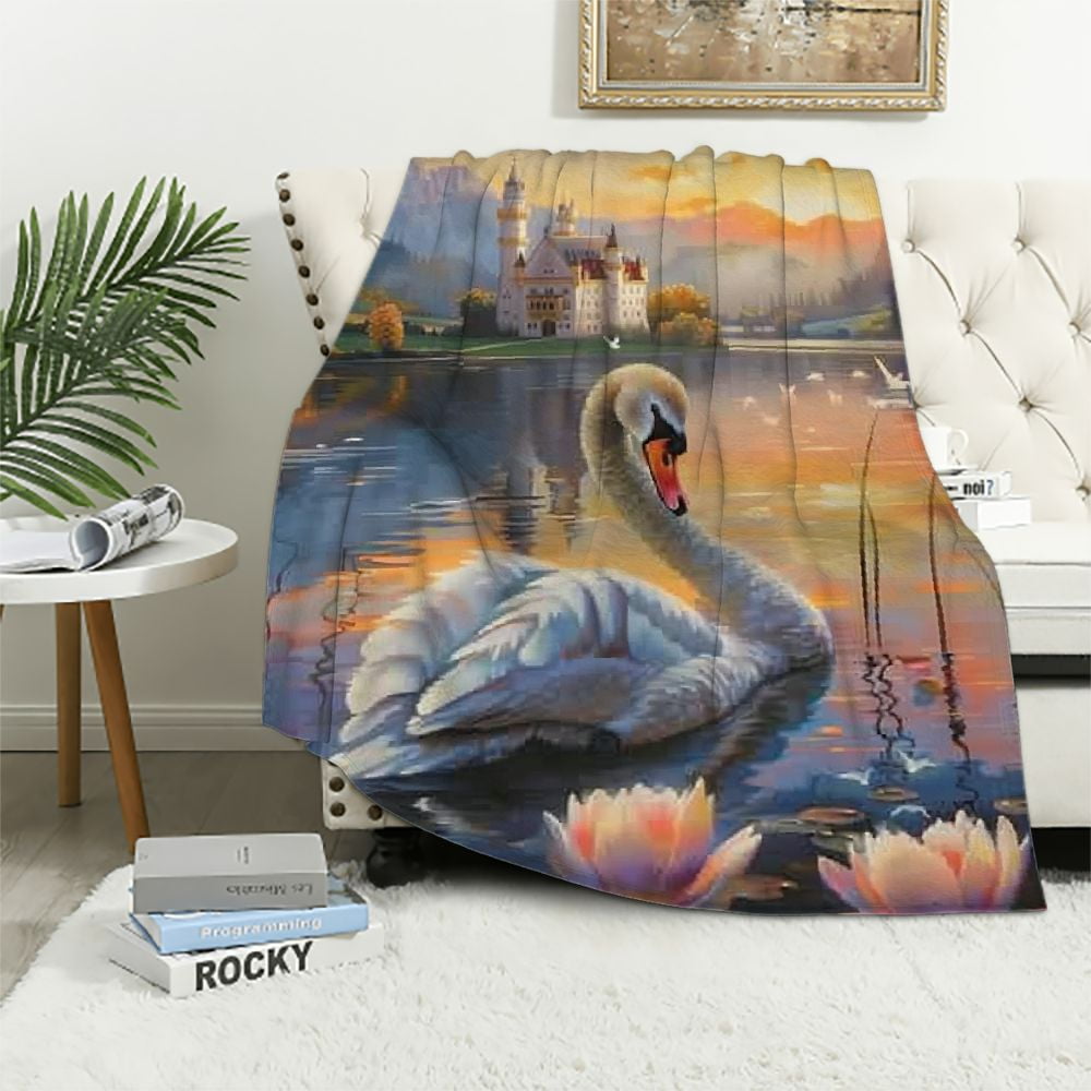Comio Swan Castle Sunset Flannel Blanket Throw Blanket for All Seasons ...