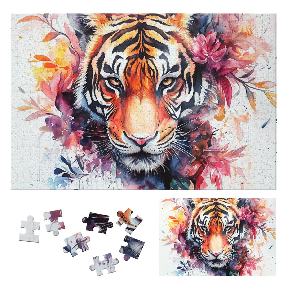 Comio Tiger Detailed Watercolor Composition Wooden Jigsaw Puzzle ...
