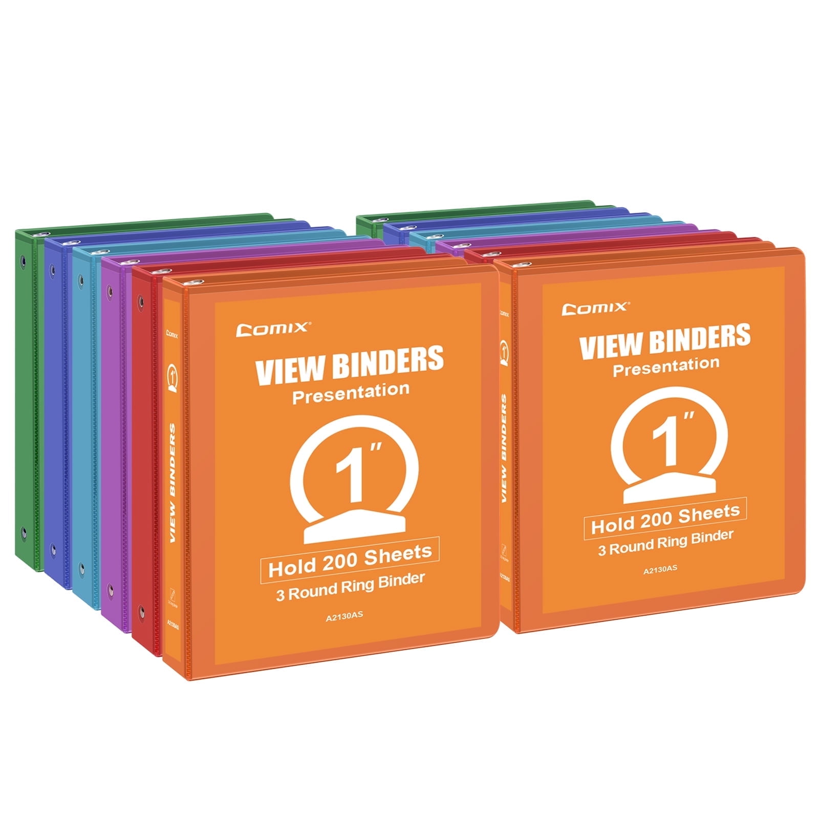 Comix 1 inch 3-Ring Binder, Round Ring, 200 Sheets Capacity, 12 Pack ...