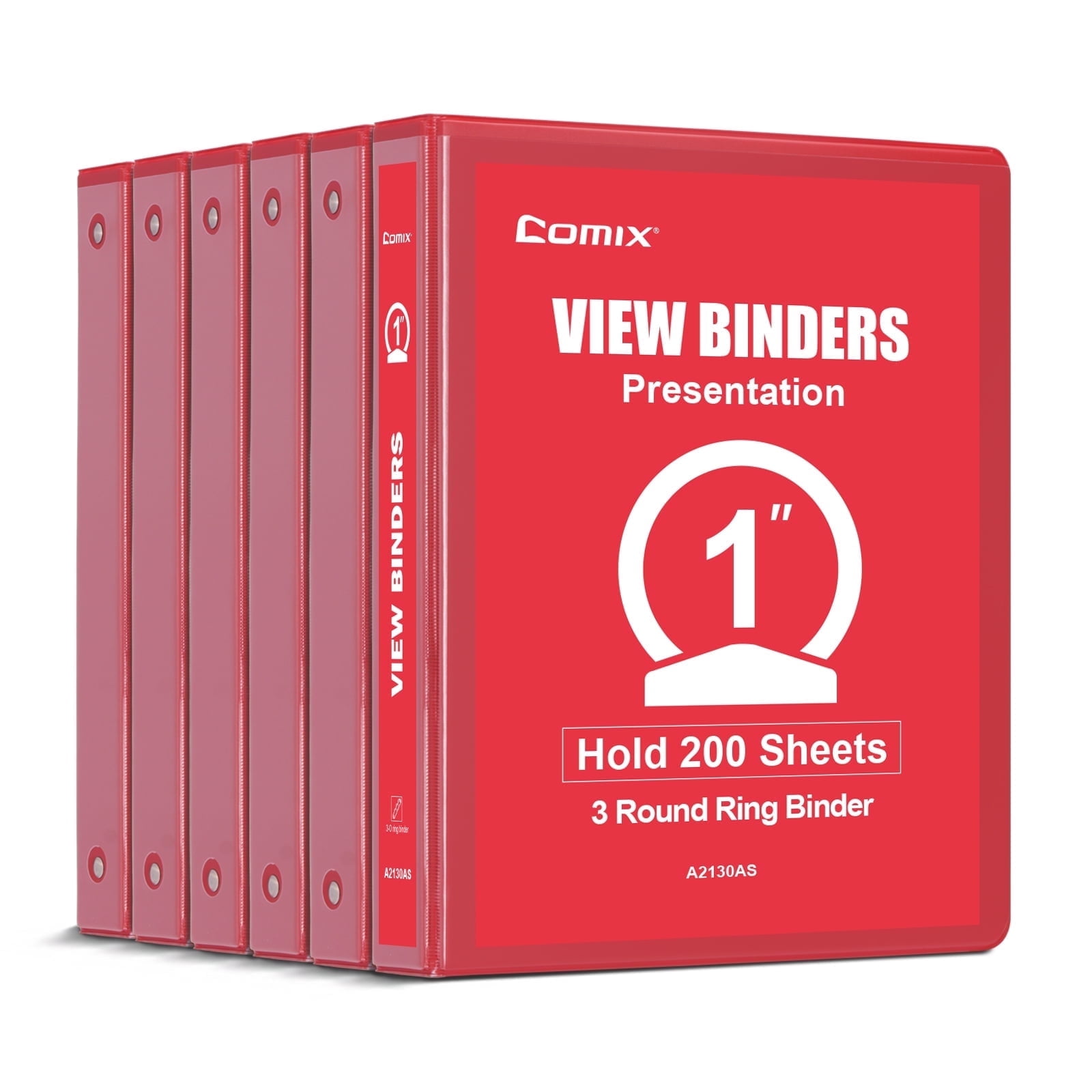 Comix 1 inch 3 Ring Binder, Round Ring, 200-sheet Capacity, 6 Pack Red ...