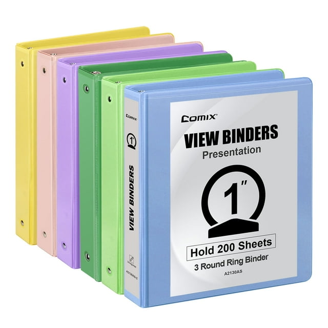Comix 1 inch 3-ring Binder 6 Pack, Round Ring, 200 Sheets Capacity ...