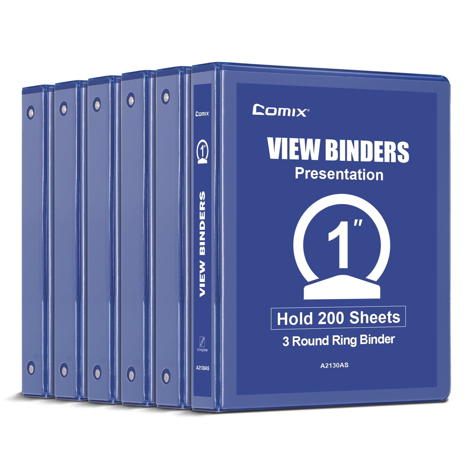 Comix 1 inch 3-ring Binder,Round Ring, 200 Sheets Capacity, 6 Pack Blue ...