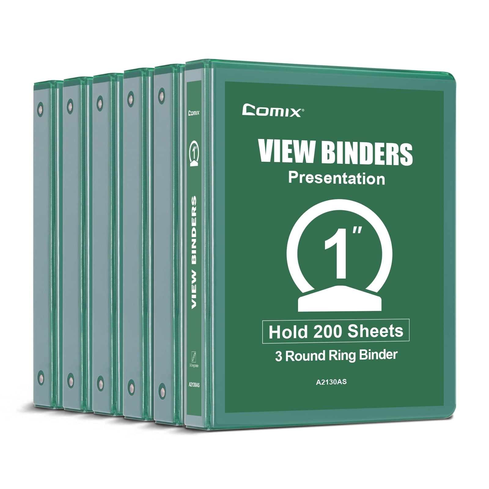Comix 1 inch 3-ring Binder,Round Ring,200 Sheets Capacity,6 Pack Green ...