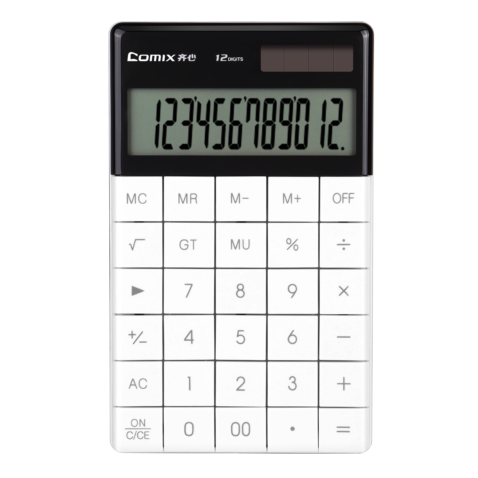 Comix 12-Digit Desktop Calculator, Solar Battery Dual Power, Large LCD ...