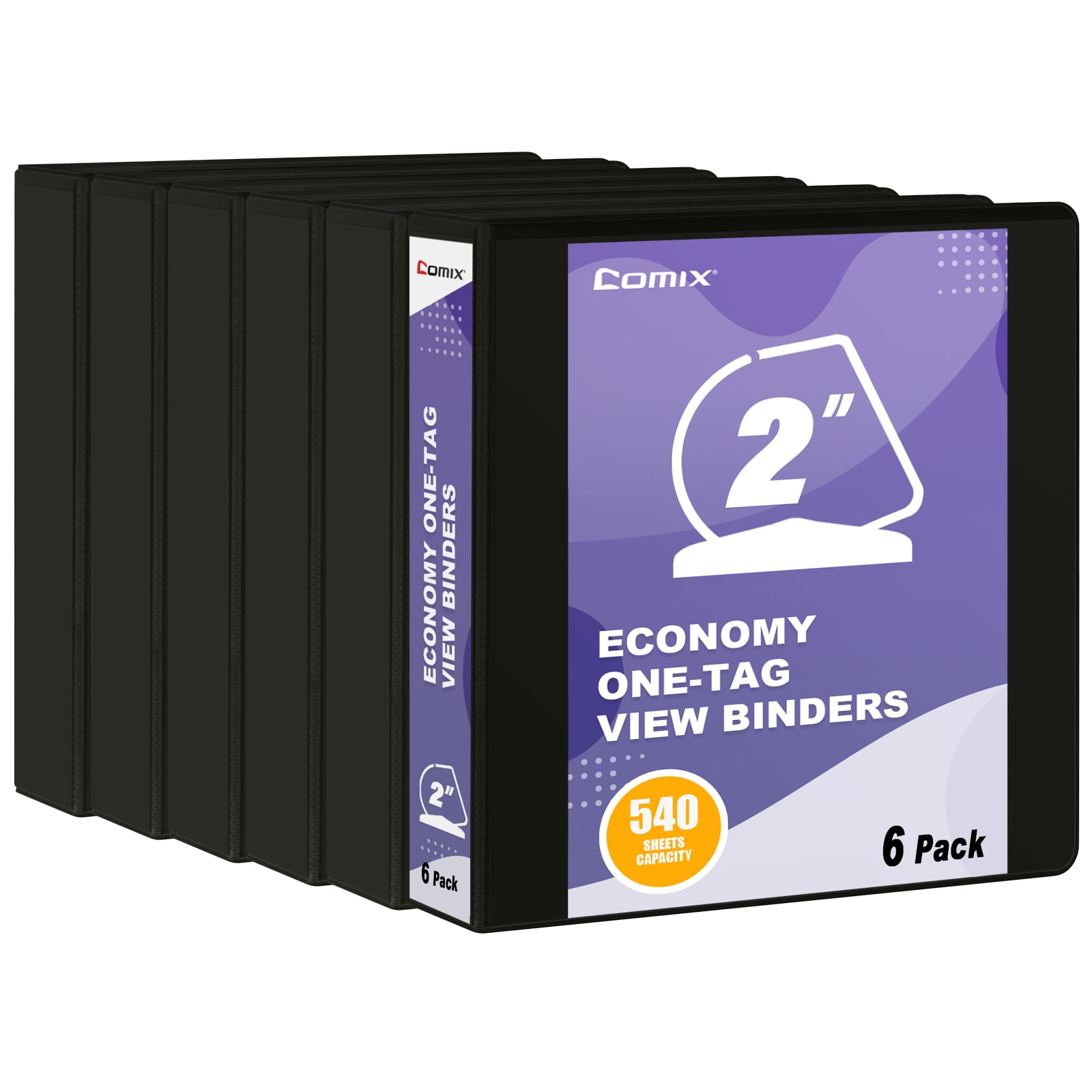 Comix Economy 2 inch One-Tag 3 Ring View Binders, 2" Slant D-Ring, 6 ...