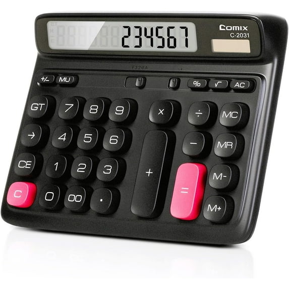 Comix Desk Calculator with 12 Digits Large LCD Display, Solar Battery Dual Power, Large Computer ...