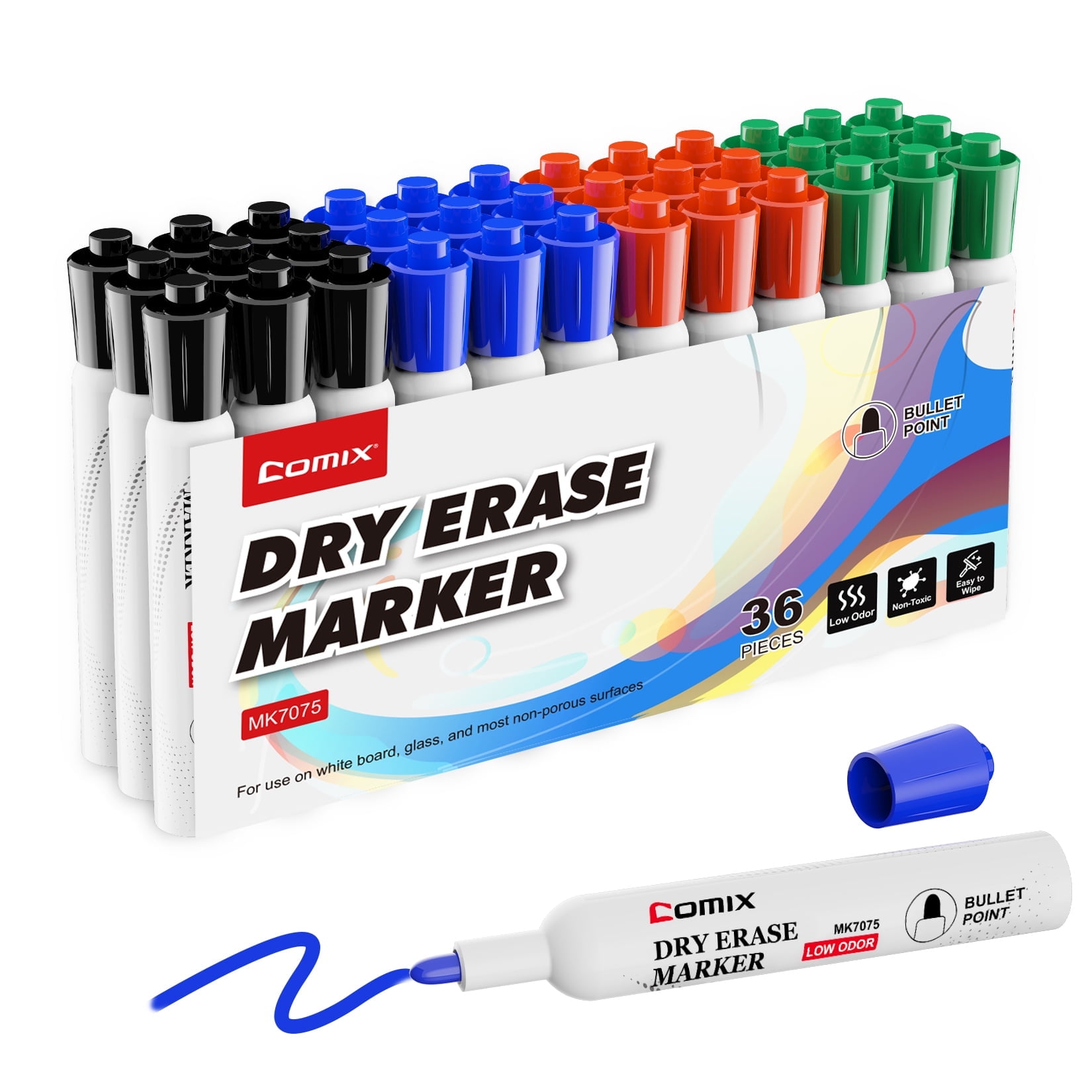 Comix Dry Erase Markers Bullet Tip, Low Odor, 4 Assorted Color 36 Bulk ...