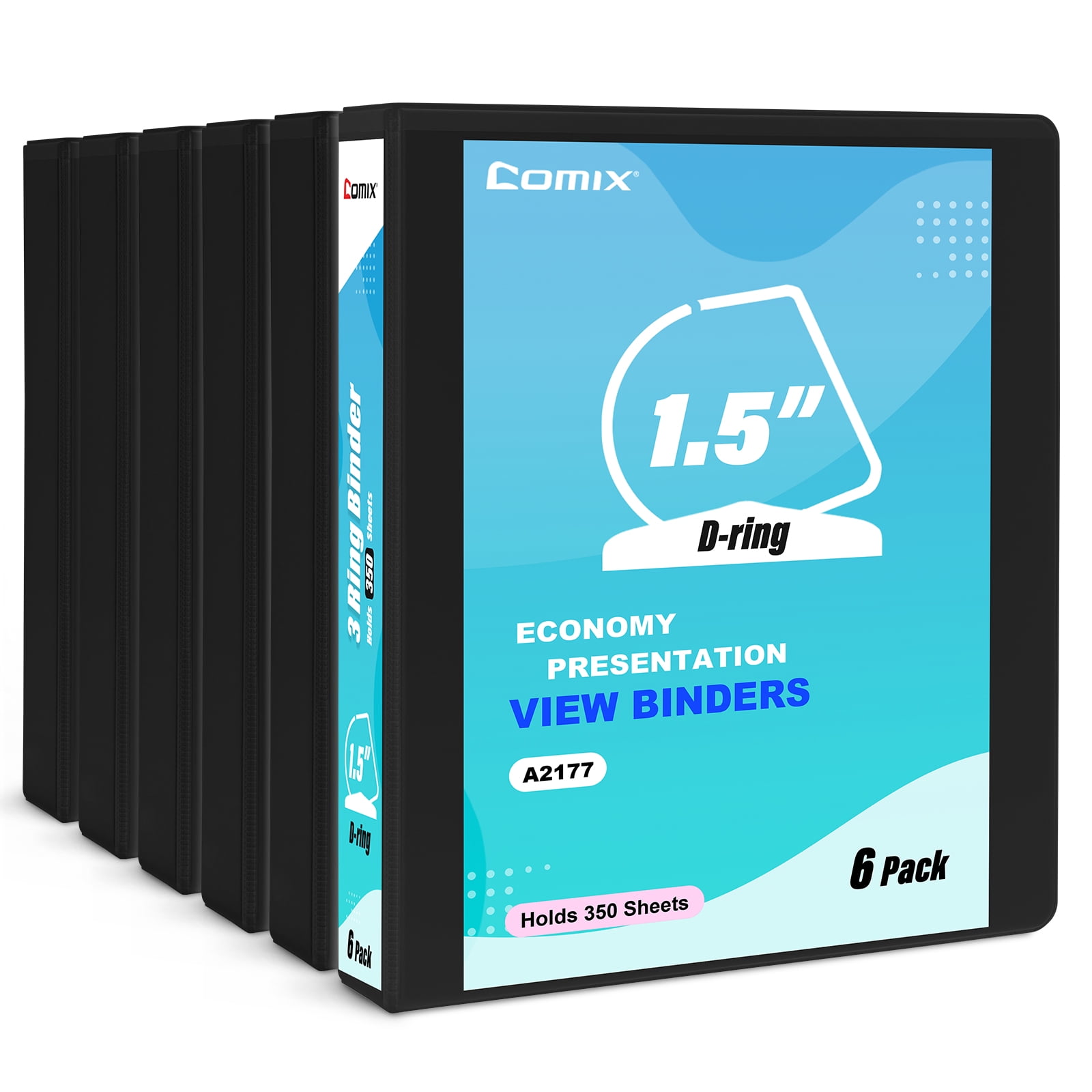 Comix Economy 1.5 Inch D-Ring Binders with Clear View Cover,1-1/2 Inch ...