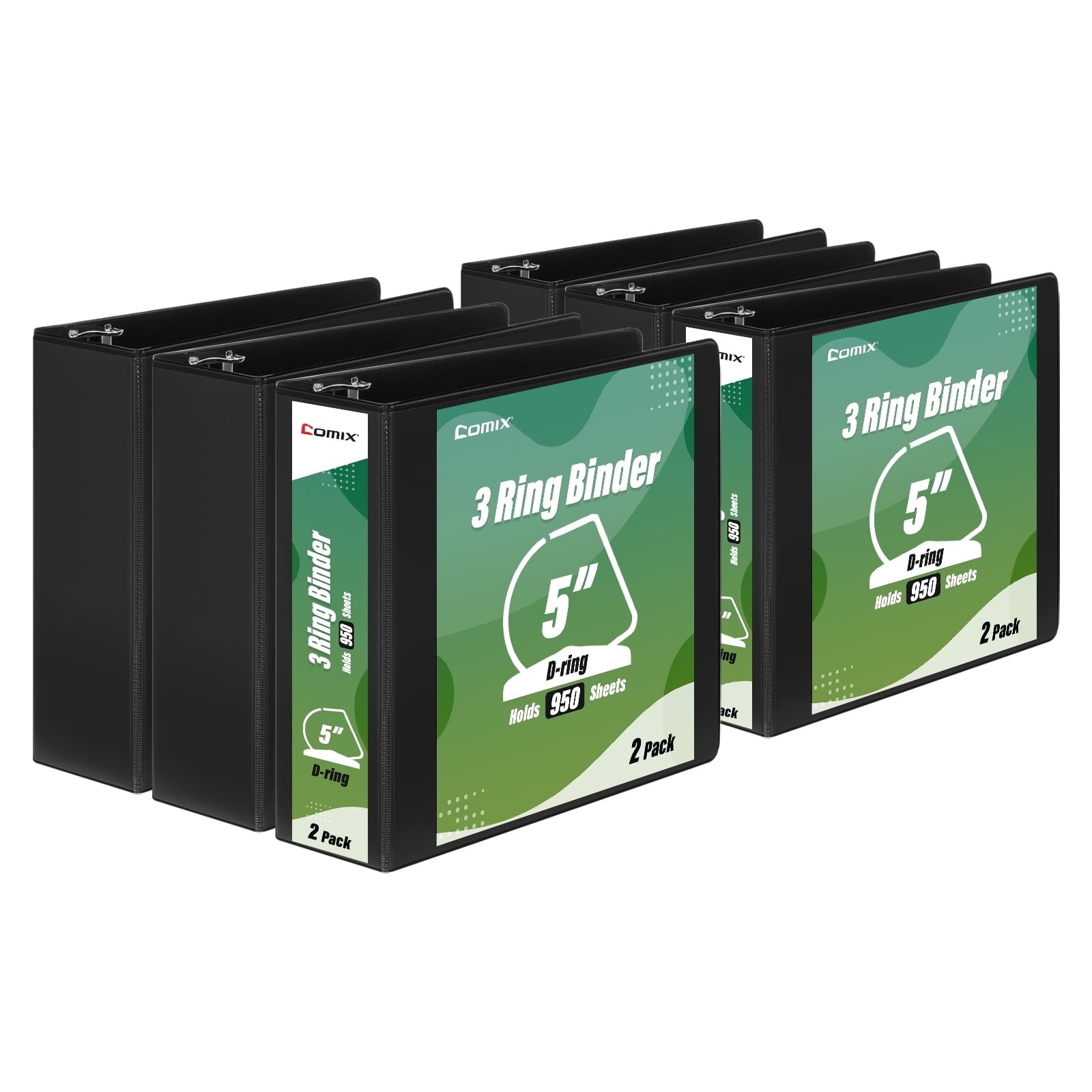 COMIX Heavy-duty 3 Ring Binder, 5 Inch D Ring, Holds 950 Sheets, Black ...