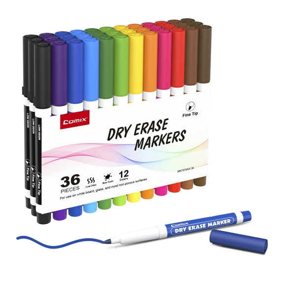EXPO Vibrant Low-Odor Black Dry Erase Markers with Eraser, Fine Point ...