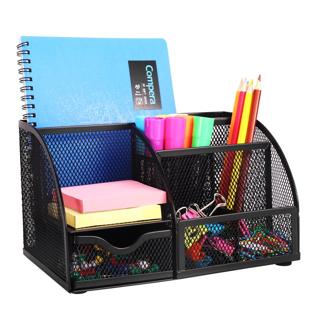 Comix Mesh Desktop Organizer Caddy - 7 Compartment Office Supply Holder ...