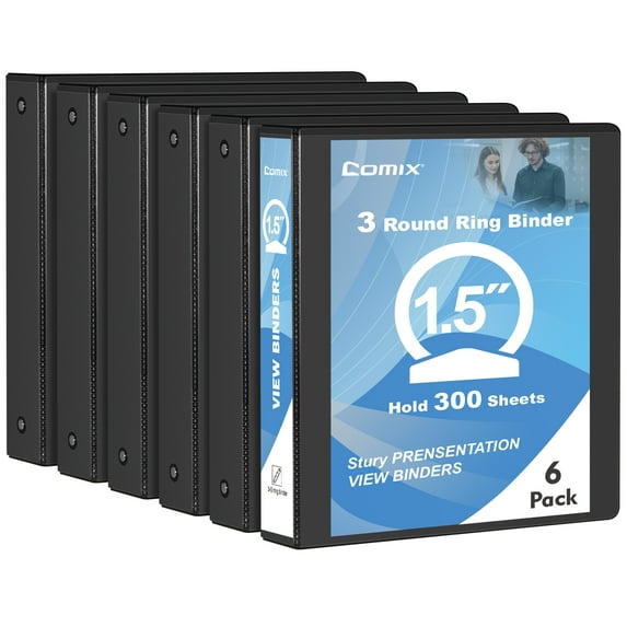 Comix Sturdy 1-1/2" inch Round Ring View Binder, 1.5 inch 3 Ring Binder ...